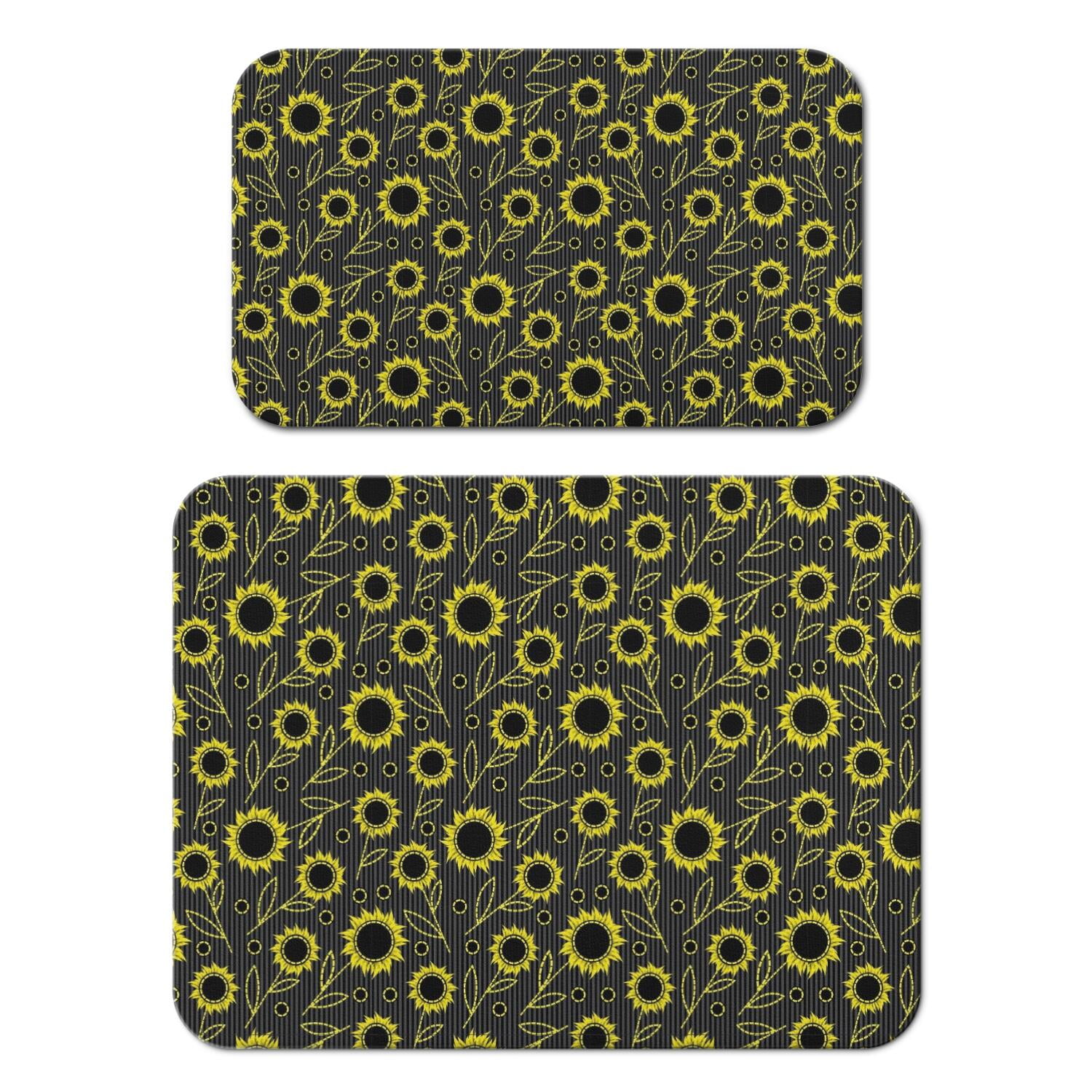 2 Pack Washable Rubber Sunflower Cute Floral Dish Drying Mats for ...
