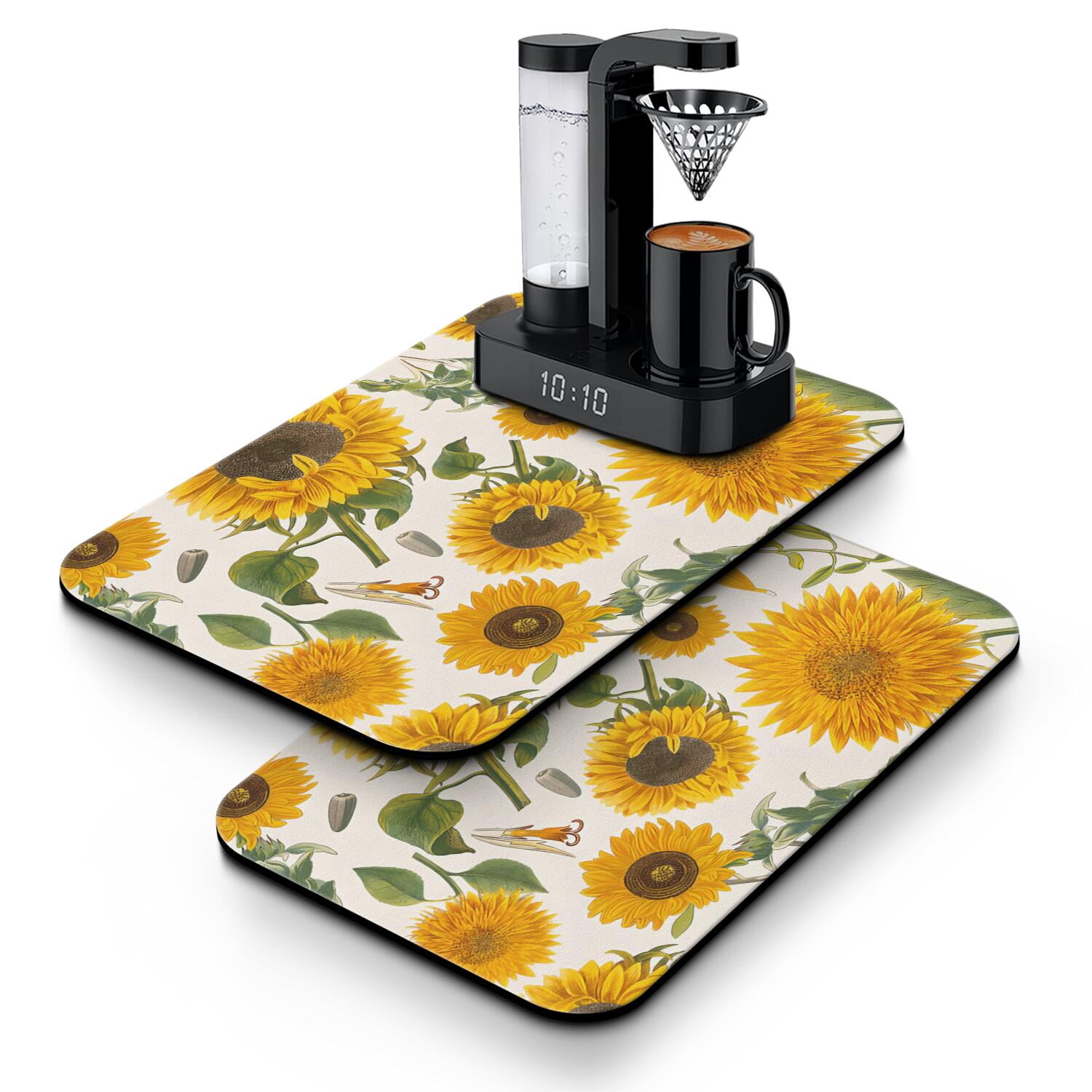 2 Pack Washable Rubber Sunflower Cute Floral Dish Drying Mats for ...