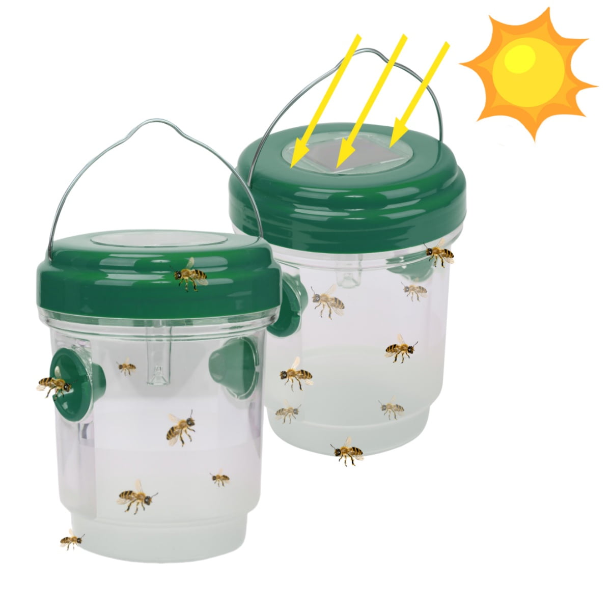 2 Pack Wasp Trap Solar Powered Bee Trap Reusable Outdoor Hanging Fly ...
