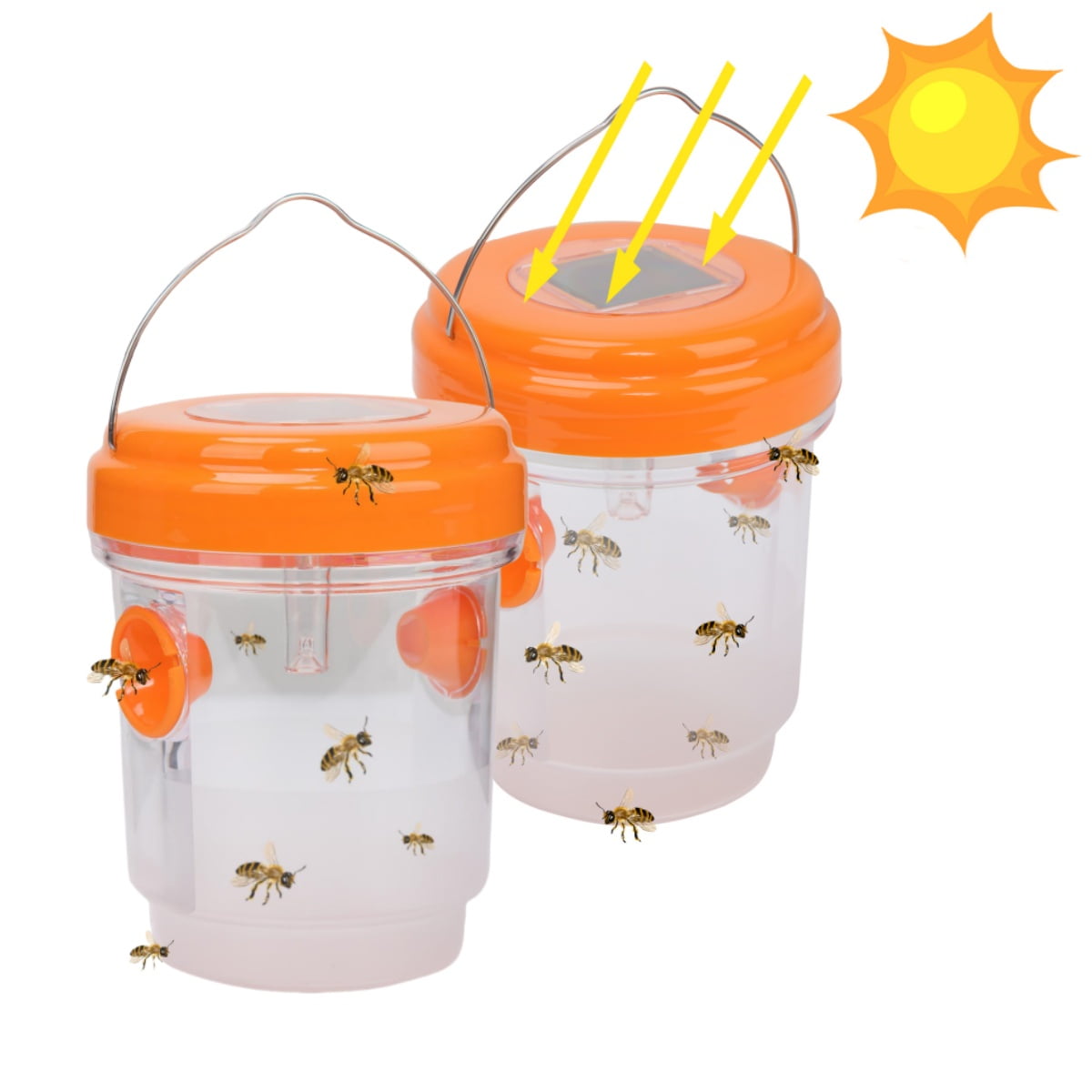 2 Pack Wasp Trap Solar Powered Bee Trap Reusable Outdoor Hanging Fly ...