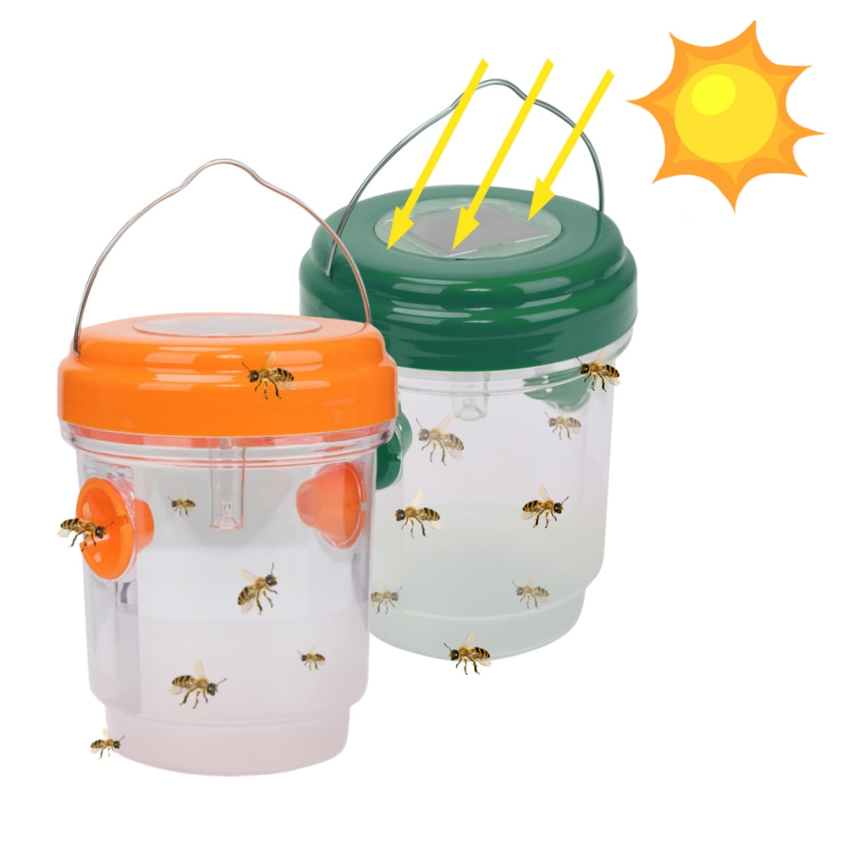 2 Pack Wasp Trap Solar Powered Bee Trap Reusable Outdoor Hanging Fly ...