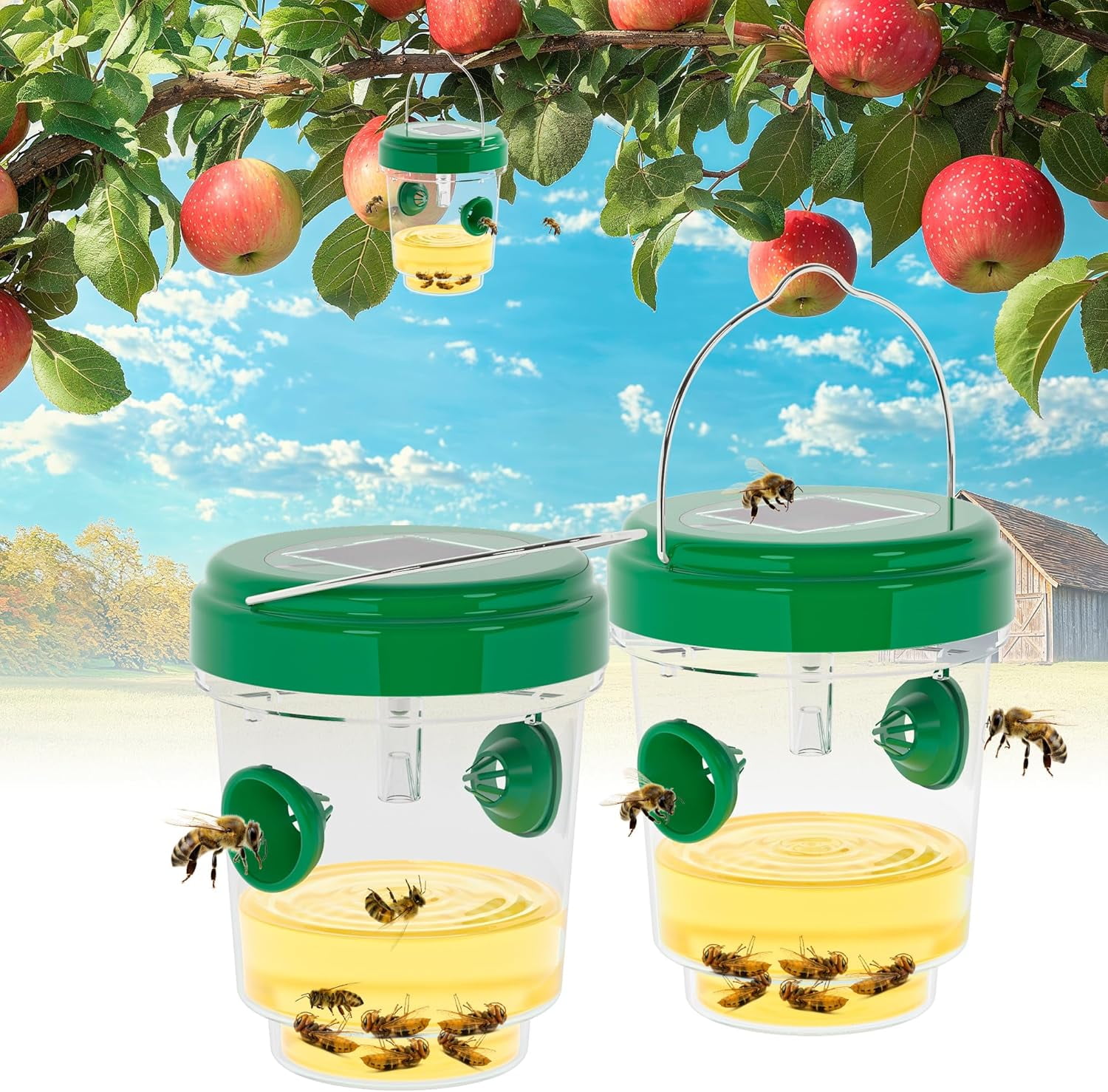 2 Pack Wasp Traps Outdoor Hanging, Solar Powered Carpenter Bee Traps ...