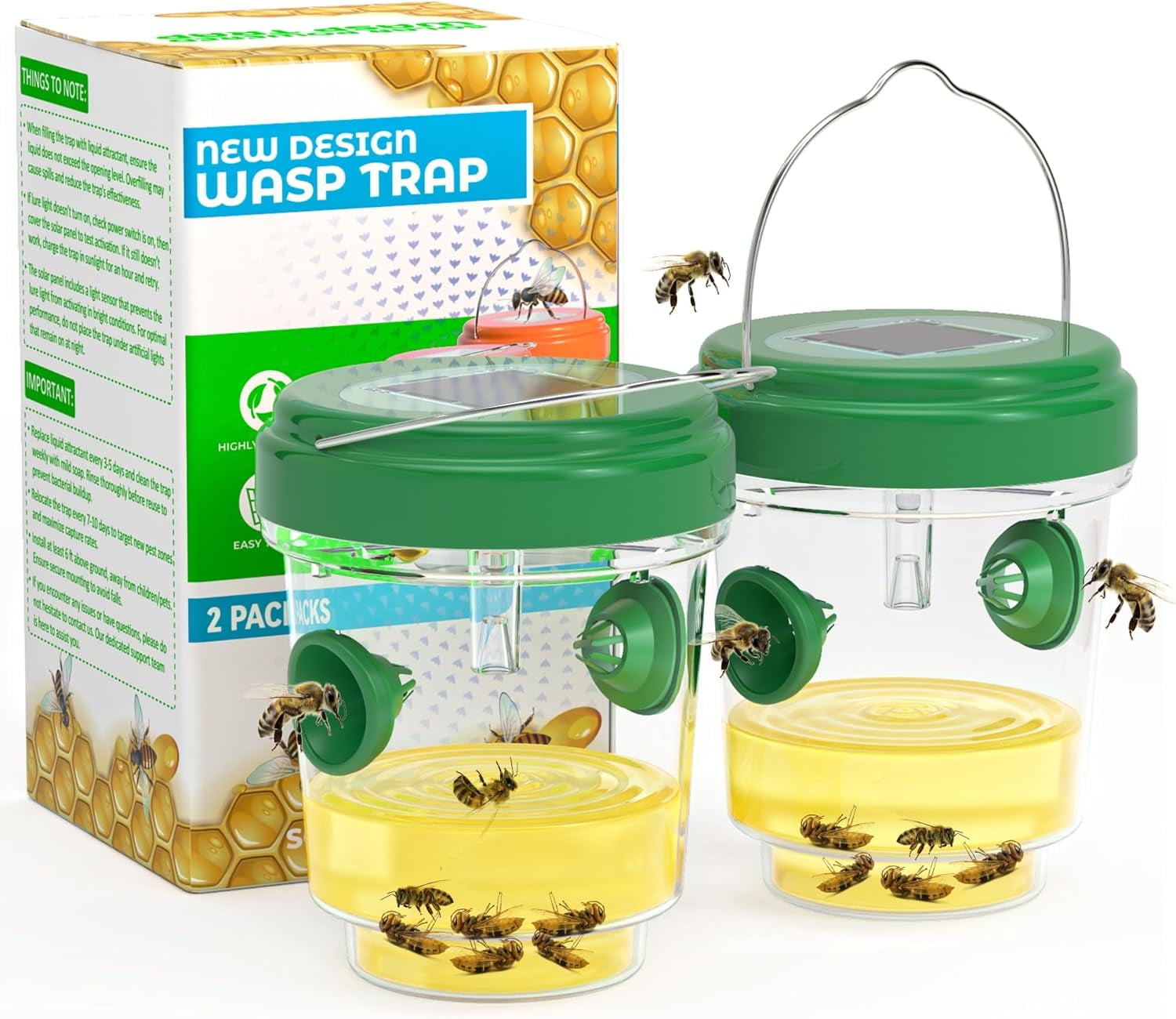 2 Pack Wasp Traps Outdoor Hanging, Solar Powered Carpenter Bee Traps ...
