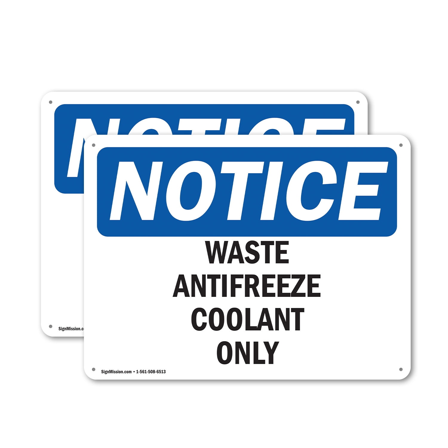 (2 Pack) Waste Antifreeze Coolant Only OSHA Notice Sign 10 Inch X 7 ...