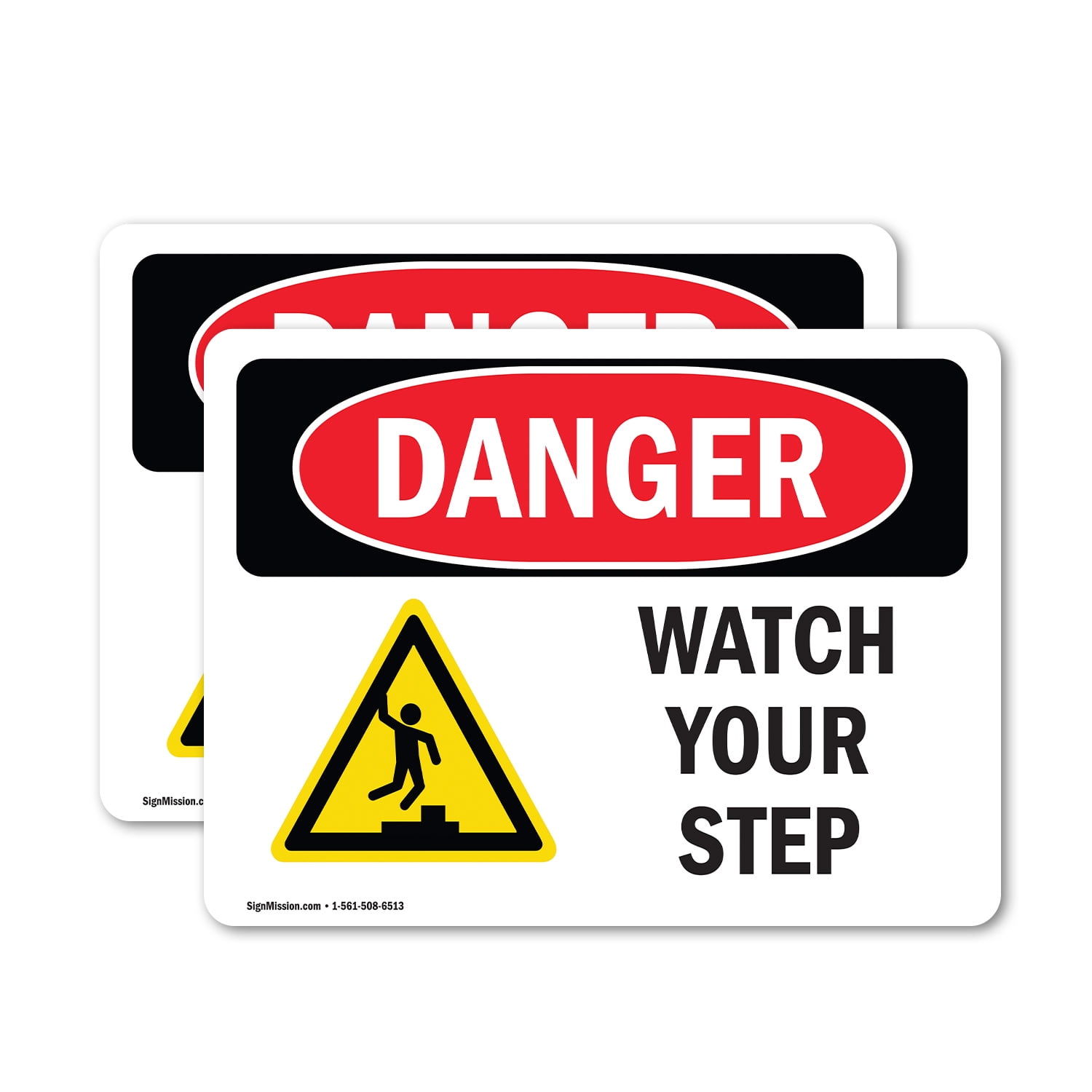 (2 Pack) Watch Your Step OSHA Danger Sign 18 Inch X 12 Inch Vinyl Label ...
