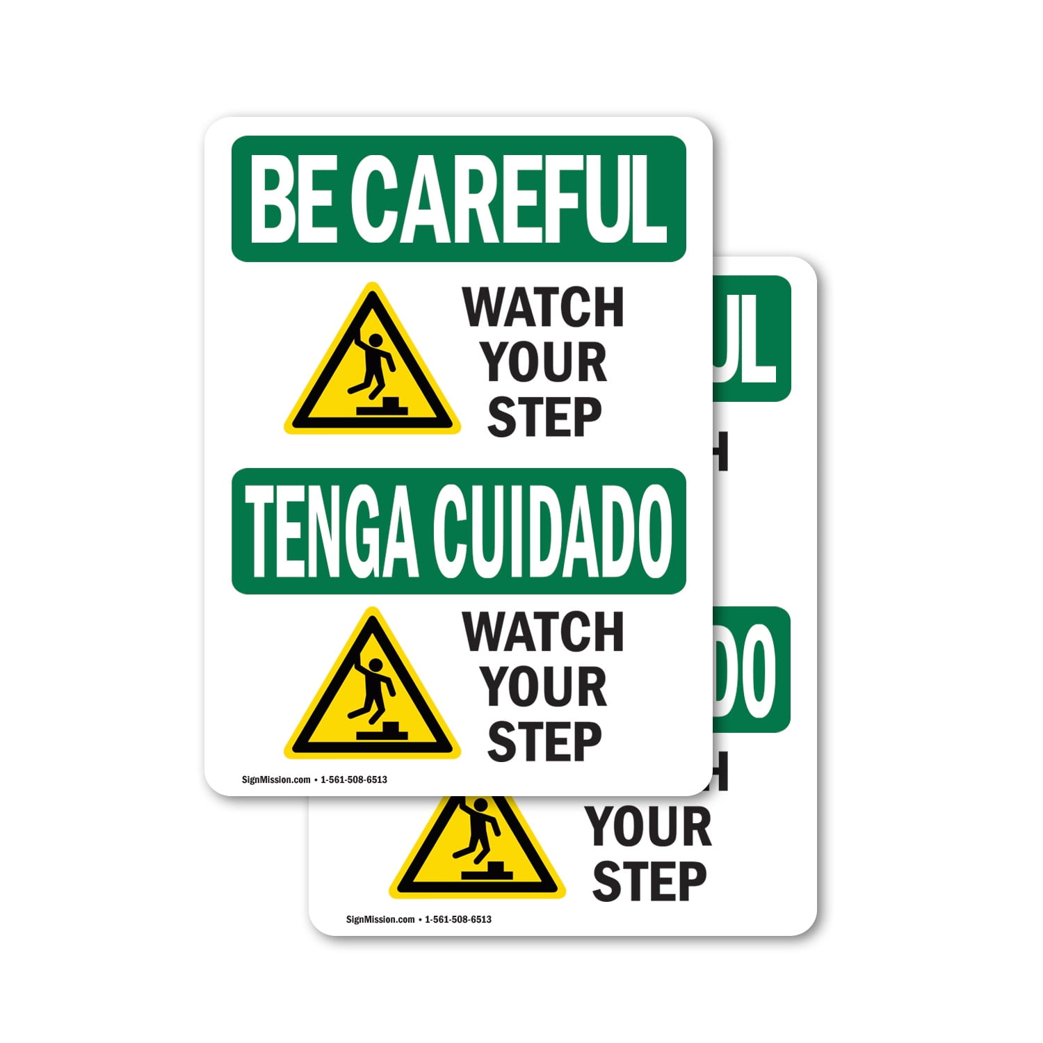 (2 Pack) Watch Your Step With Symbol Bilingual OSHA Be Careful Sign 7 ...