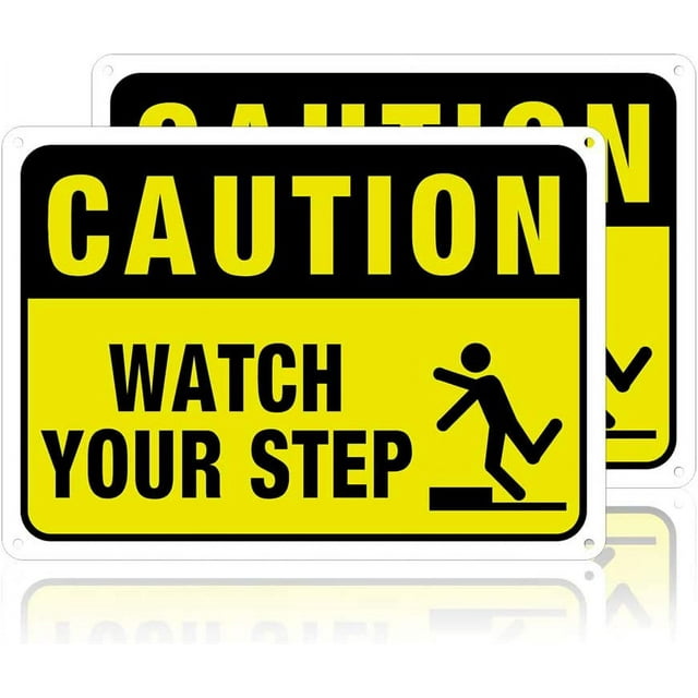 2 Pack Watch Your Step Caution Sign 7x10 inches 30 Mil Aluminum ...