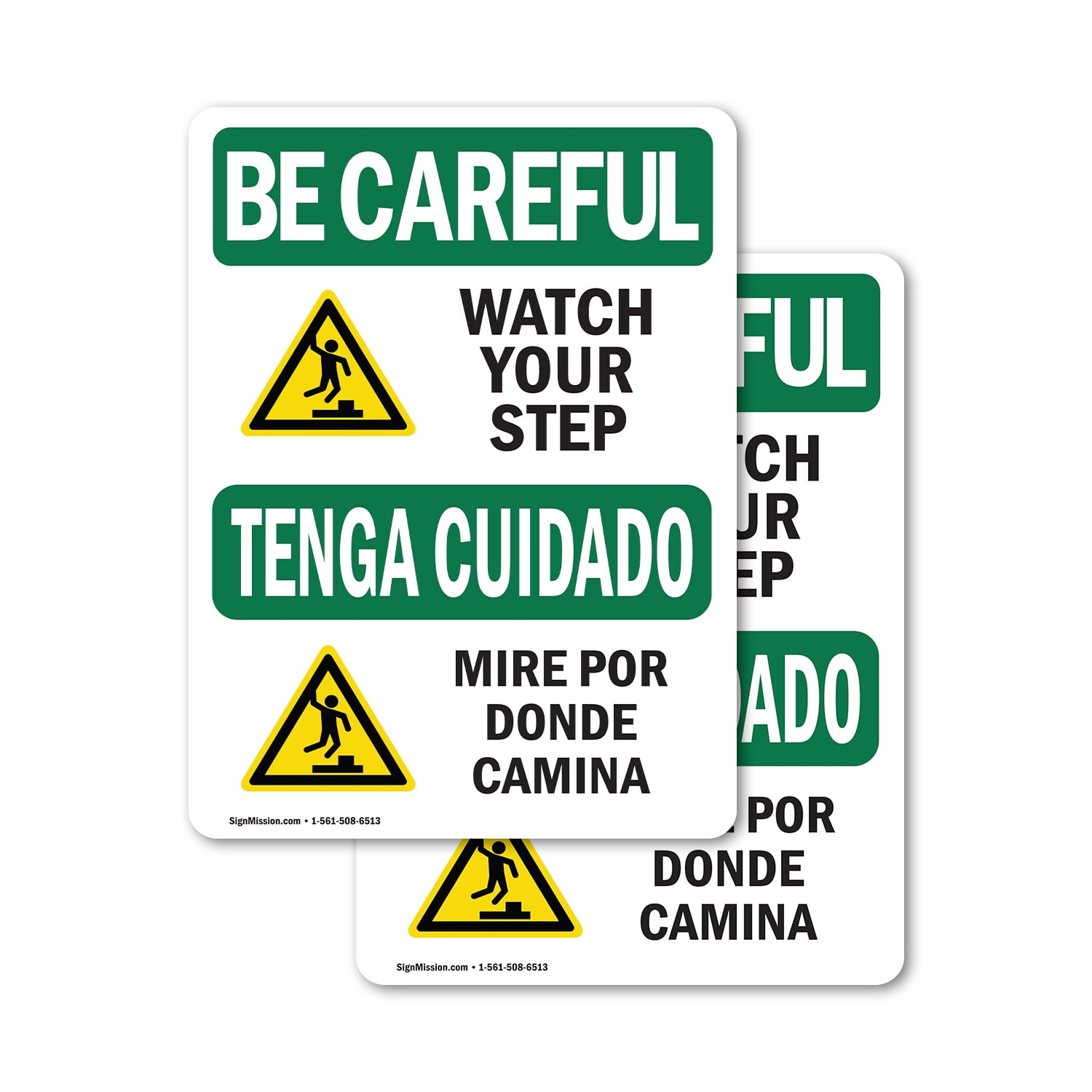 (2 Pack) Watch Your Step With Symbol Bilingual OSHA Be Careful Sign ...