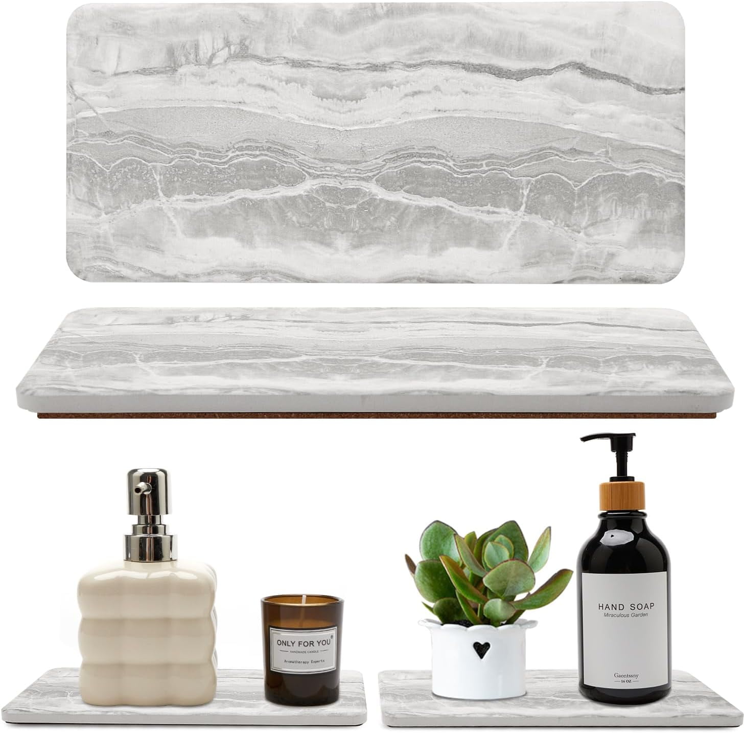 2 Pack Water Absorbing Stone Drying Tray for Kitchen Counter Marble ...