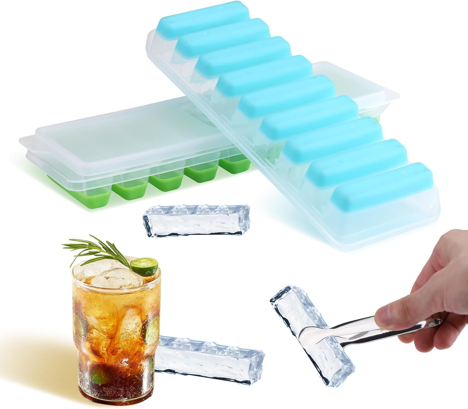 2 Pack Water Bottle Ice Cube Tray with Tongs, Stackable Ice Trays for ...