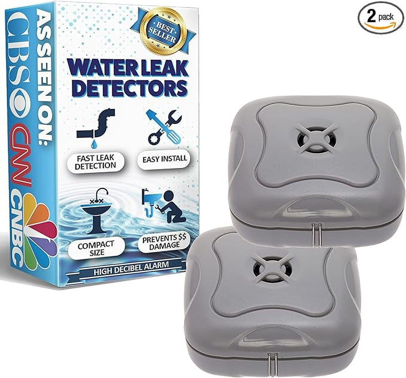 2 Pack Water Leak Detector - 95 dB Flood Detection Alarm Sensor for ...