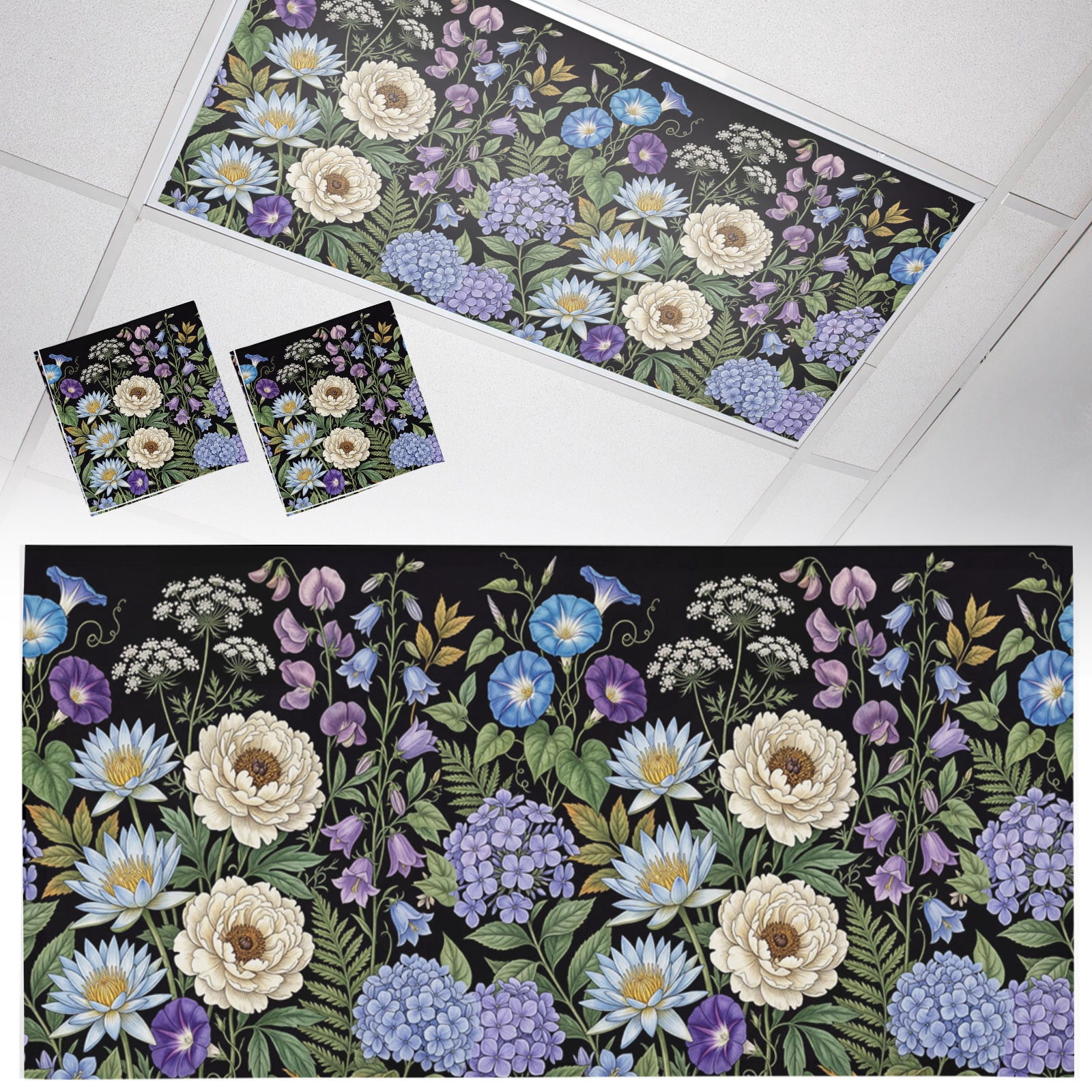 2 Pack Water Lily Hydrangeas Ferns Fluorescent Light Covers for Ceiling ...