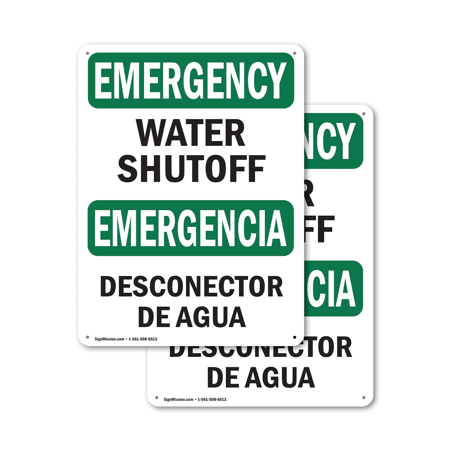 (2 Pack) Water Shutoff Bilingual OSHA Emergency Sign 10 Inch X 14 Inch ...