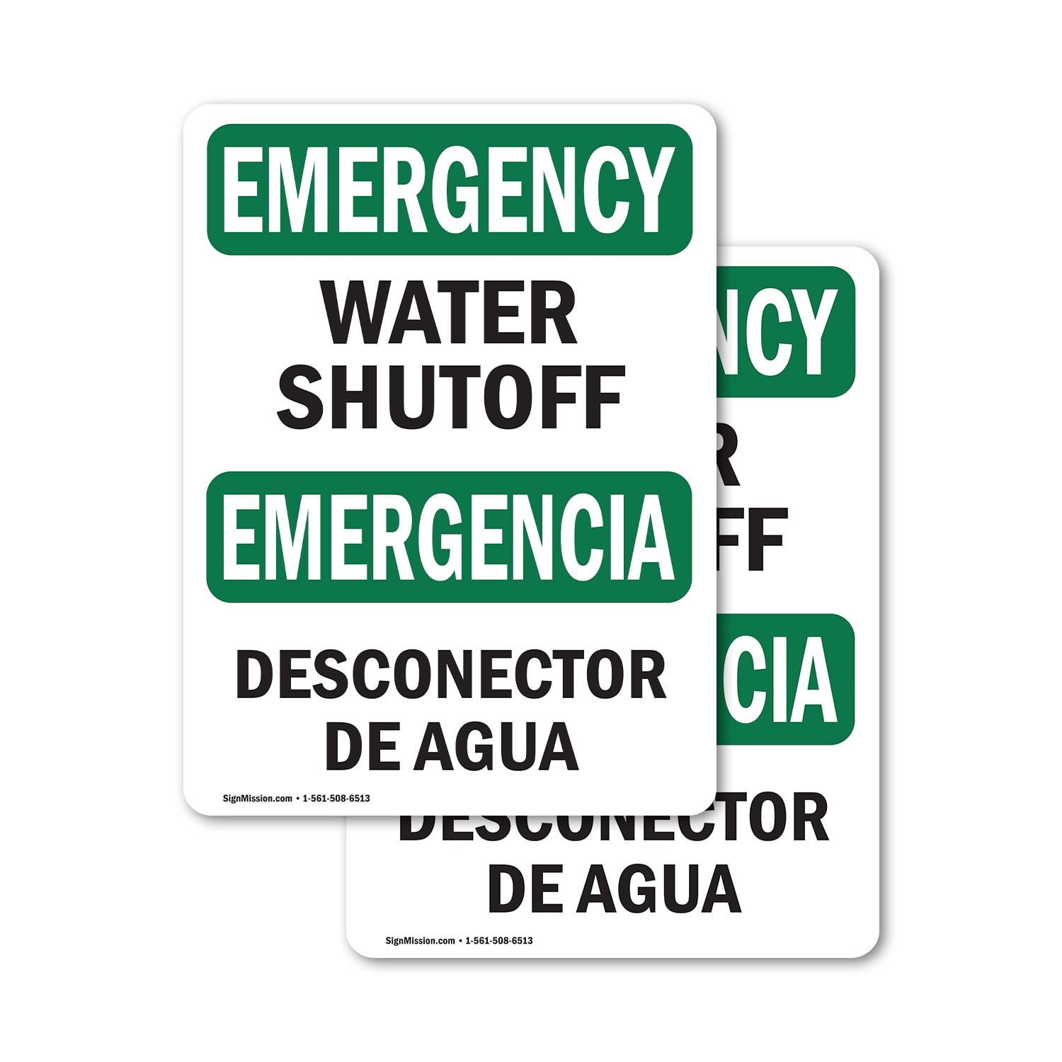 (2 Pack) Water Shutoff Bilingual OSHA Emergency Sign 5 Inch X 3.5 Inch ...