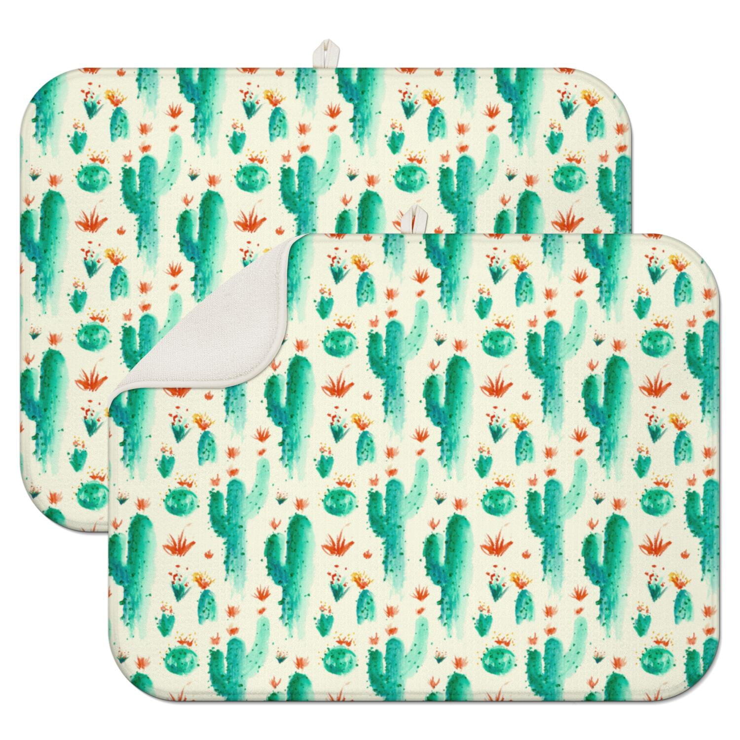 2 Pack Watercolor Desert Cactus Drying Mats Foldable Countertop ...