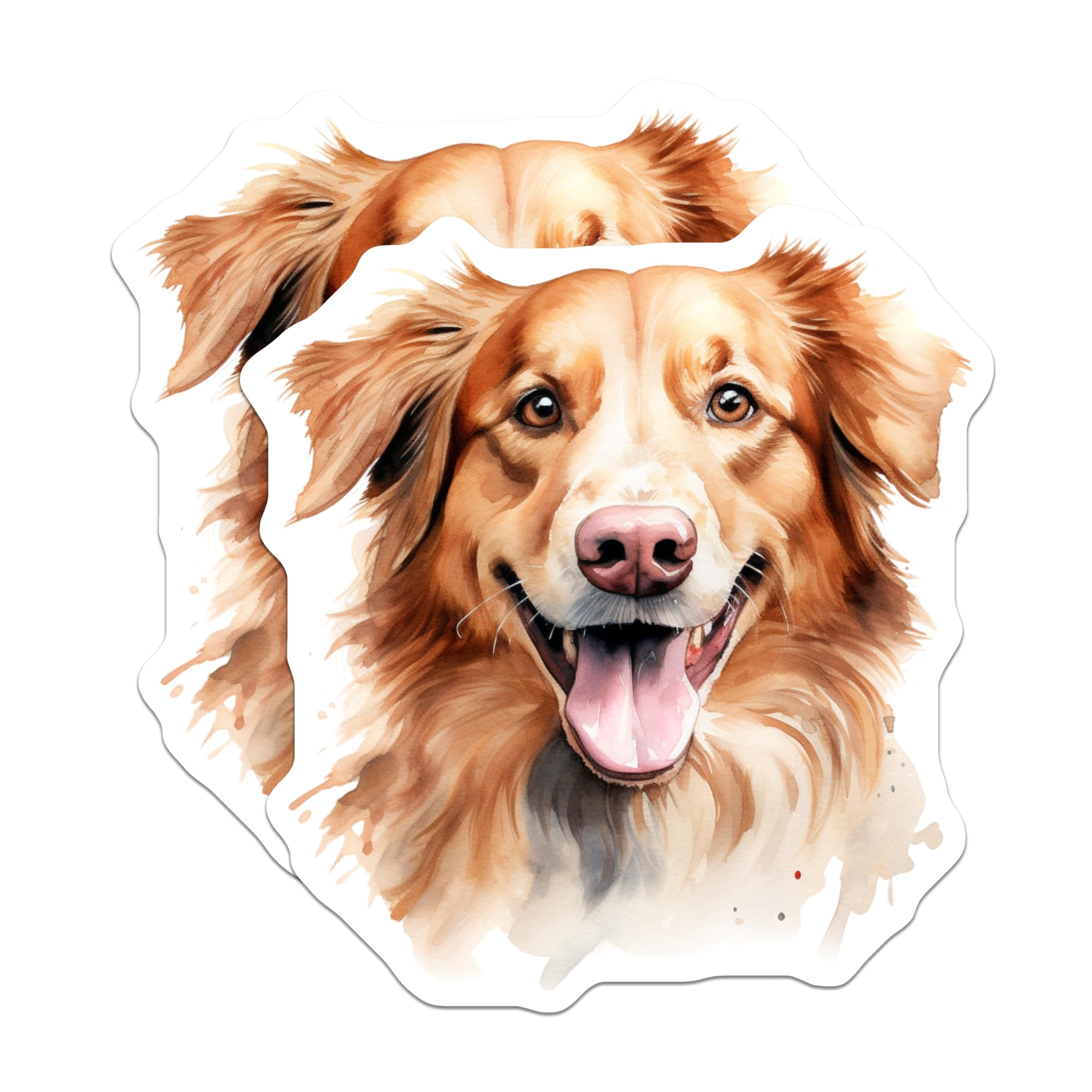 (2 Pack) Watercolor Dog Stickers - Happy Golden Retriever Art - Pet ...