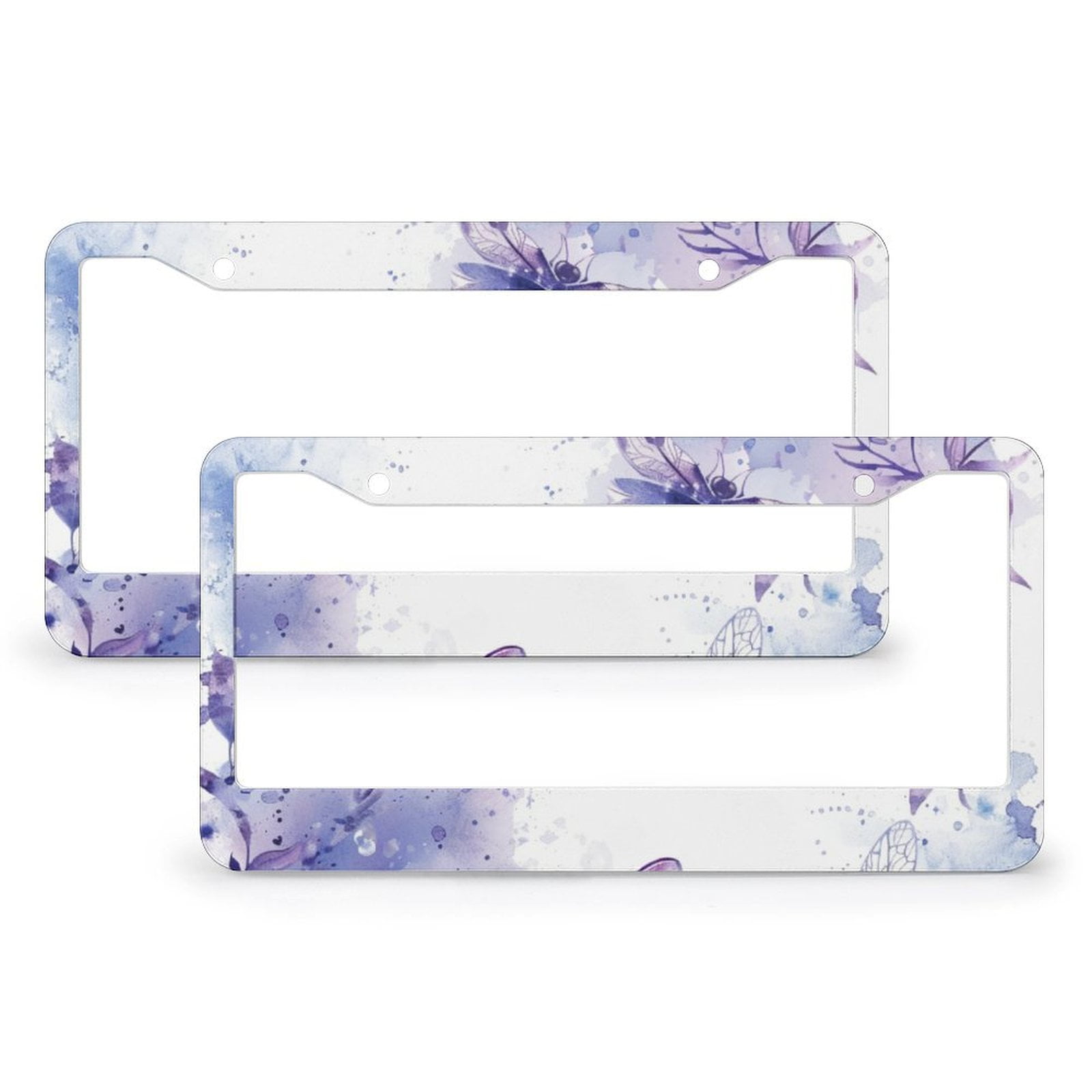 2 Pack Watercolor Dragonflies And Purple Floral License Plate Frame ...
