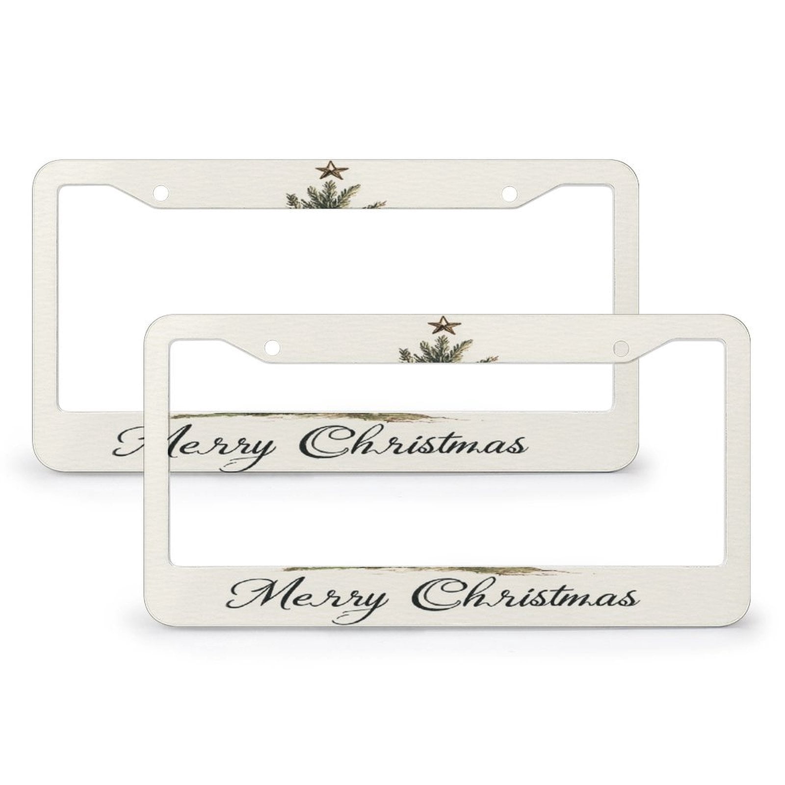 2 Pack Watercolor Green Christmas Tree License Plate Frame Merry ...
