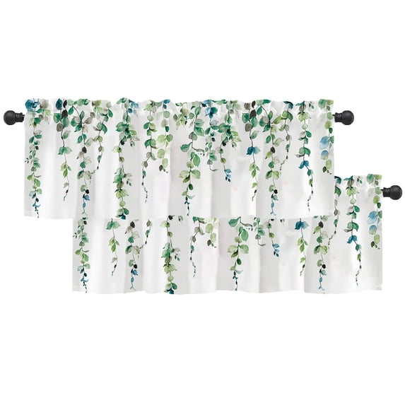 2 Pack Watercolor Green Leaves Window Valance For Bedroom Living Room ...