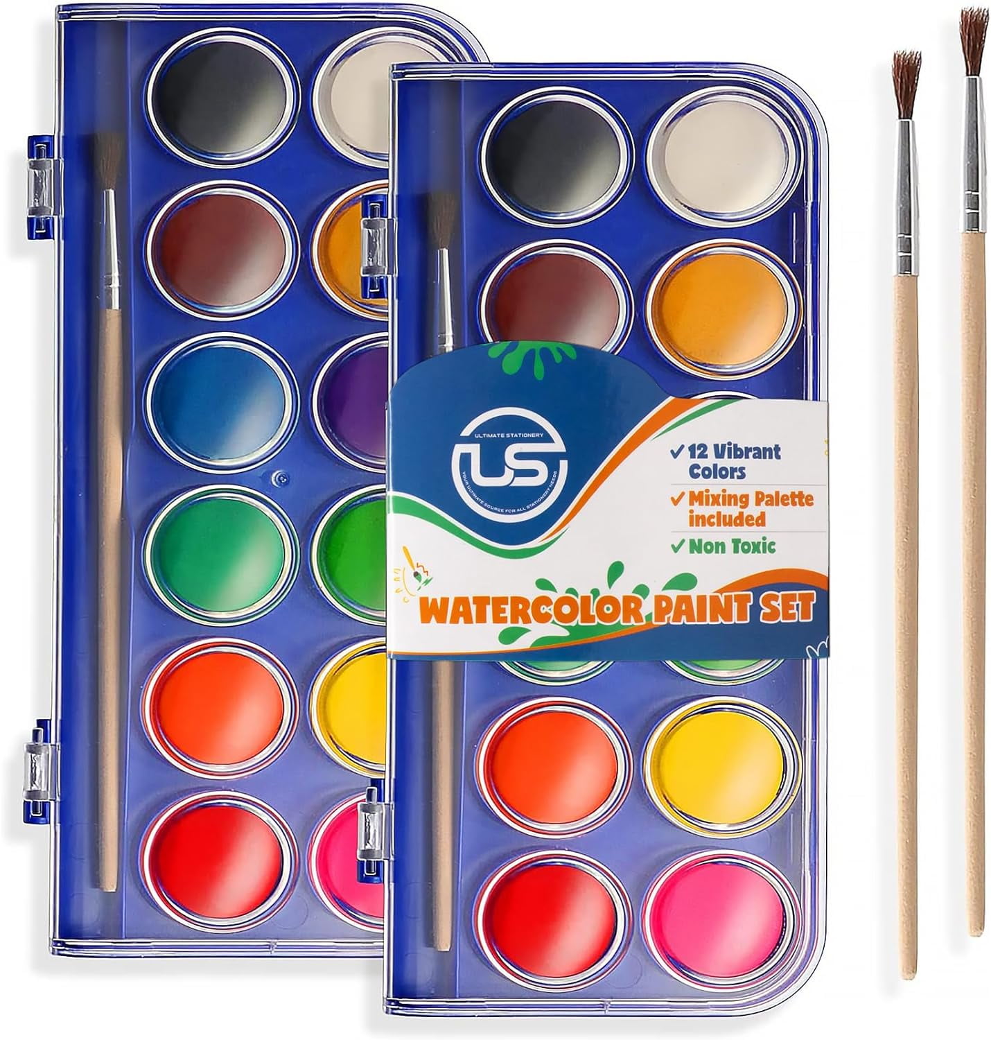 2 Pack Watercolor Paint Set 12 Vivid Colors Includes Watercolour Mixing ...