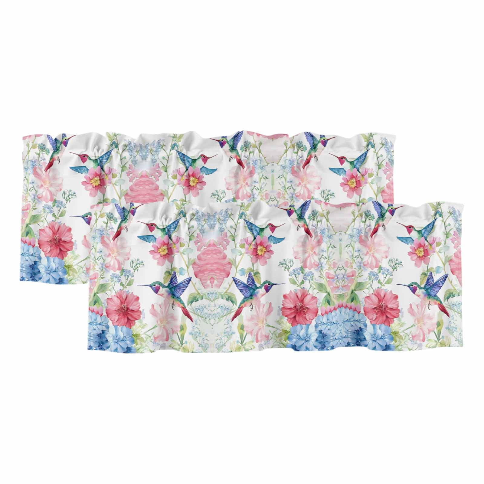 2 Pack Watercolor Pink Valance for Window Blue Hummingbird Flowers ...