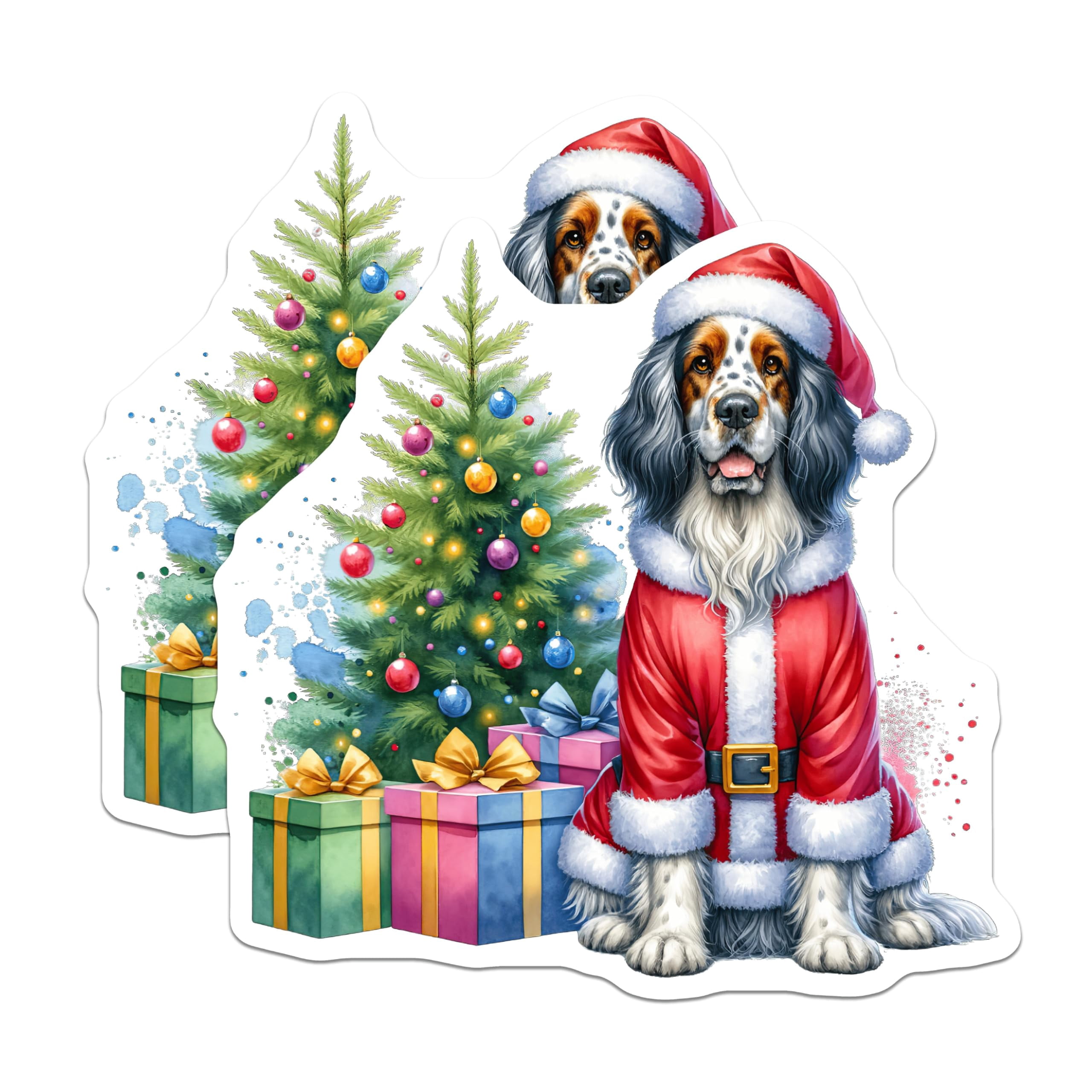 (2 Pack) Watercolor Santa Dog Stickers - Festive Christmas Pet ...