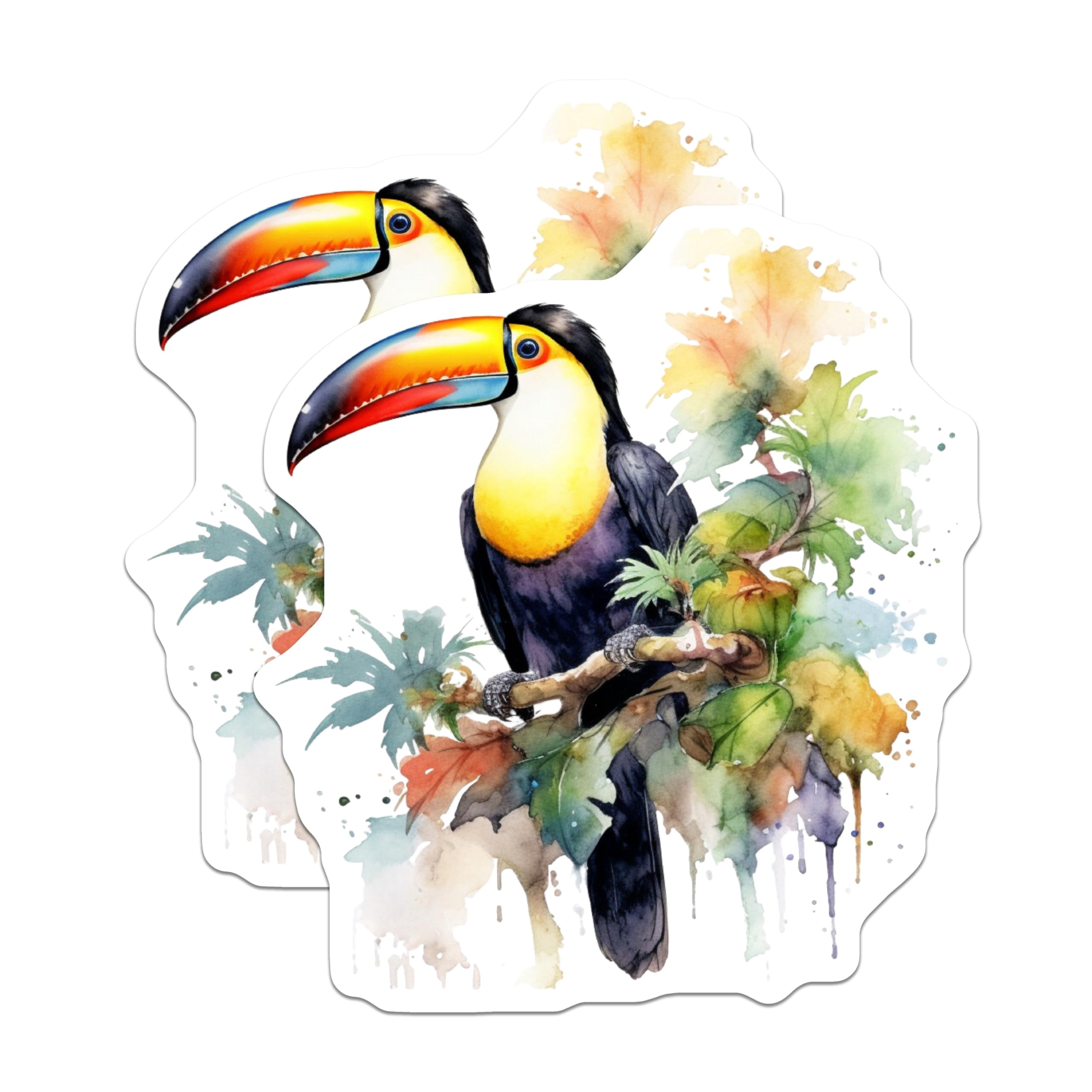 (2 Pack) Watercolor Toucan Stickers - Tropical Bird Art Decal - Vibrant ...