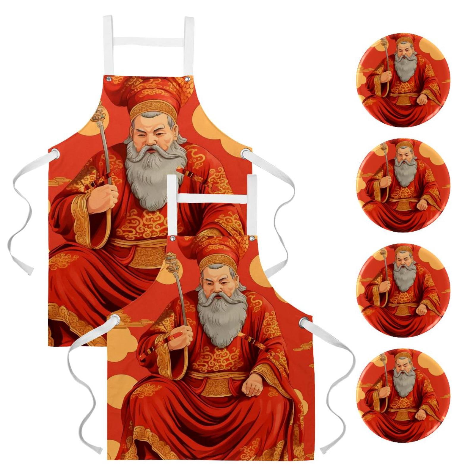 2 Pack Waterproof Apron Dress with Pockets and Badge Button Pin Set ...