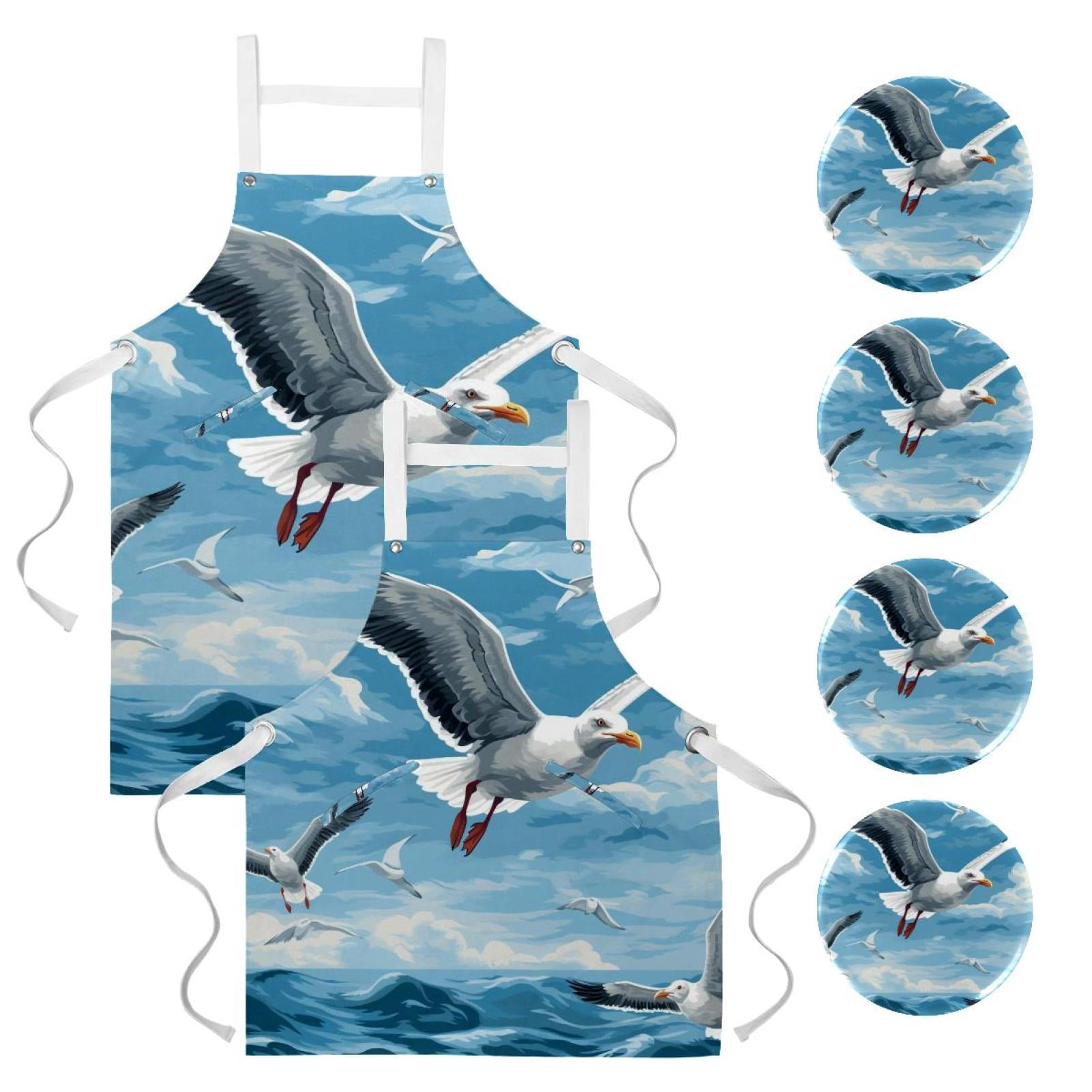 2 Pack Waterproof Apron Dress with Pockets and Badge Button Pin Set ...