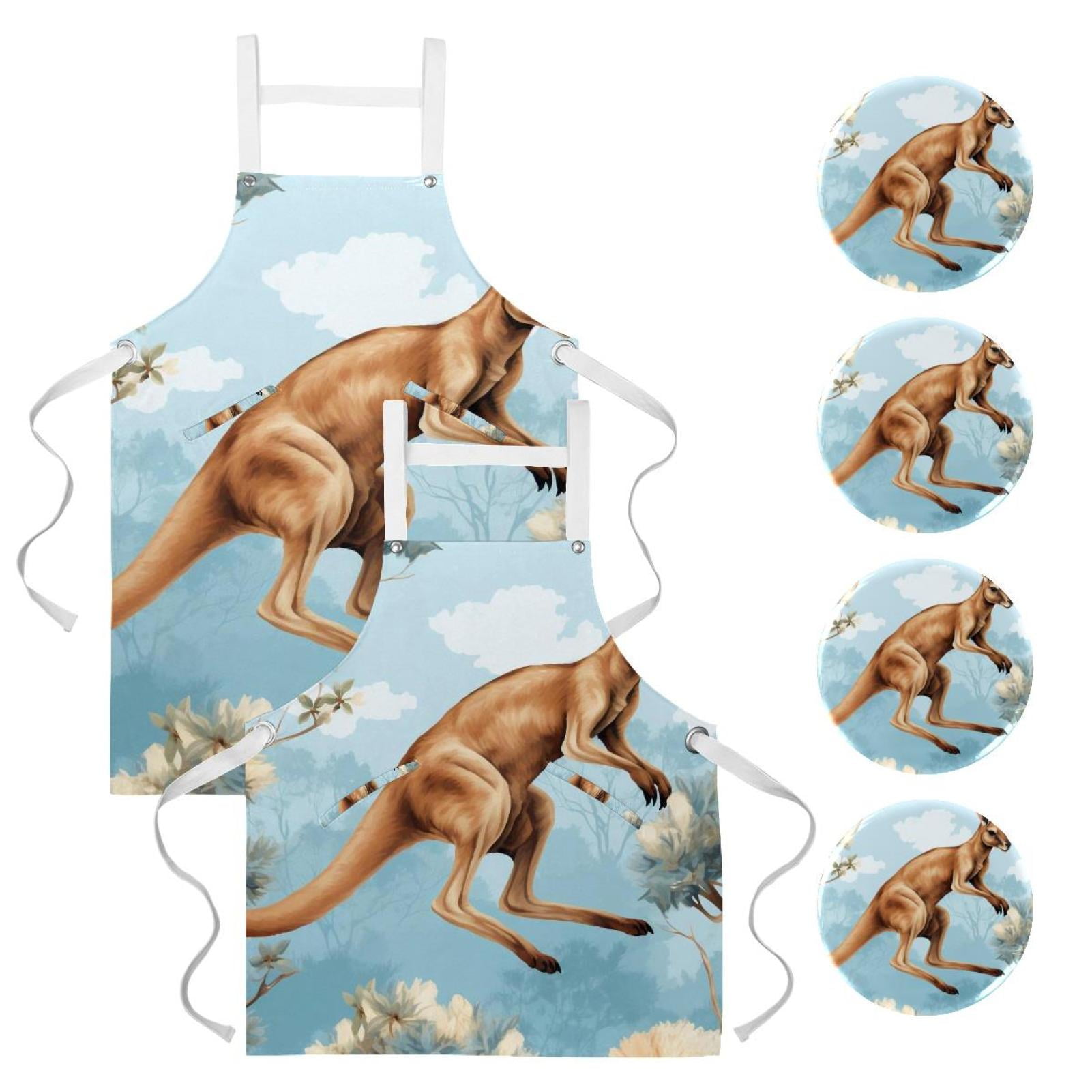 2 Pack Waterproof Apron with Pockets and Badge Button Pins Kitchen ...