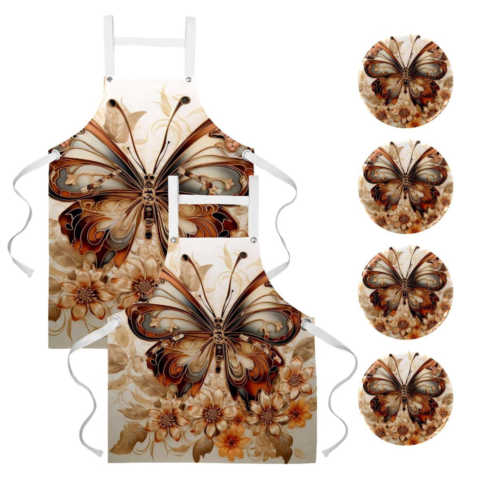 2 Pack Waterproof Apron with Pockets and Badge - Button Pins and Round ...