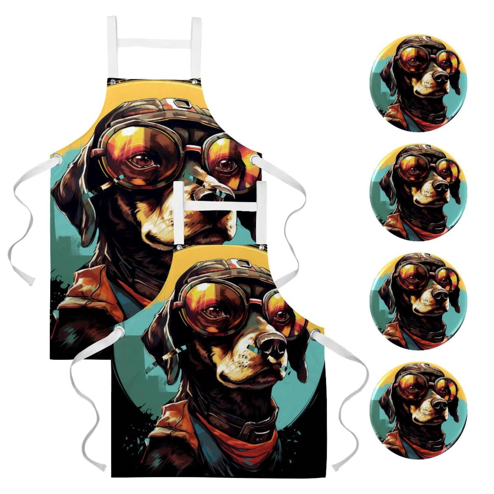 2 Pack Waterproof Apron with Pockets and Badge - Button Sets and Circle ...