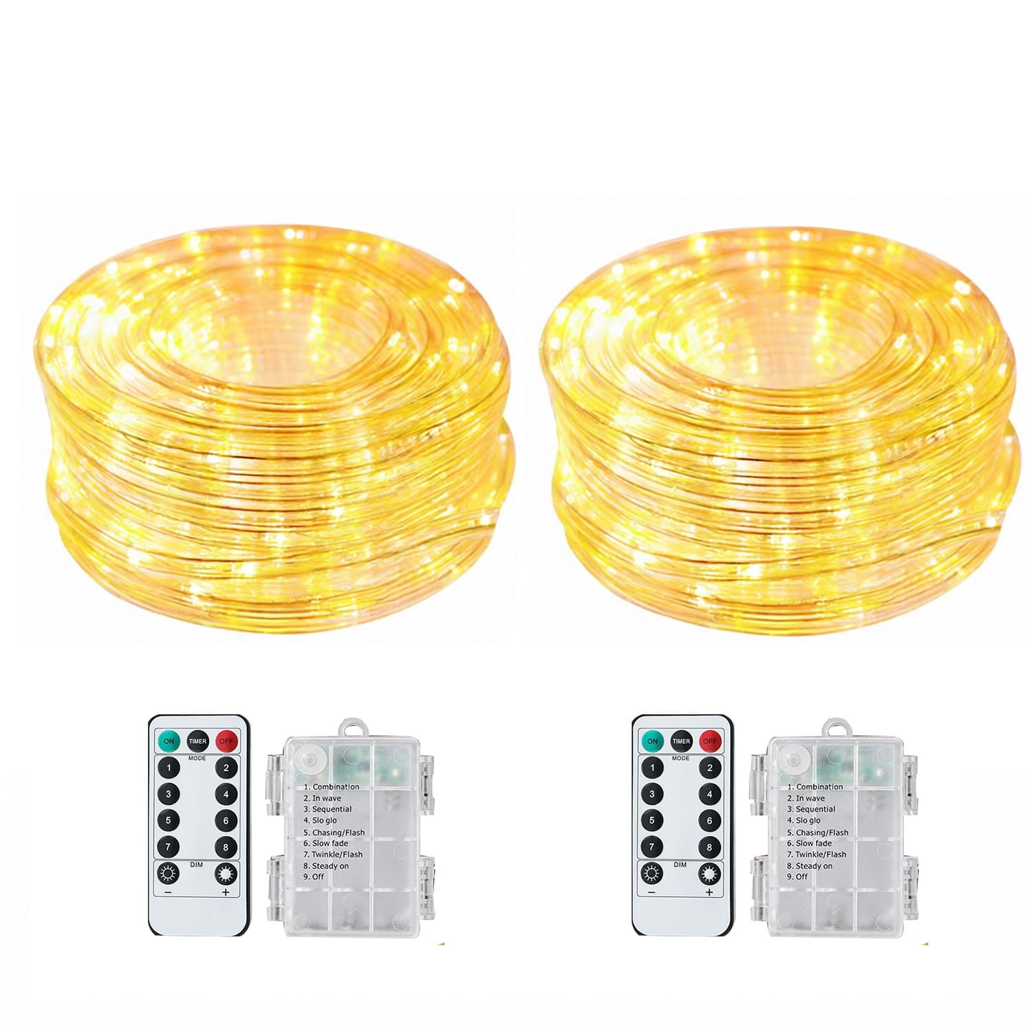 2 Pack Waterproof Battery Operated Rope Lights,Christmas String Lights ...
