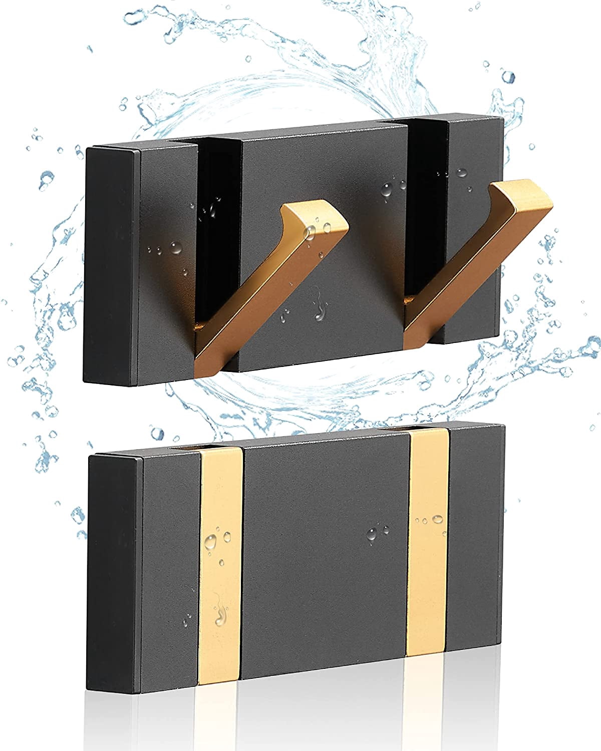 2 Pack Waterproof Black Gold Wall Hooks - Foldable Towel Hooks for ...