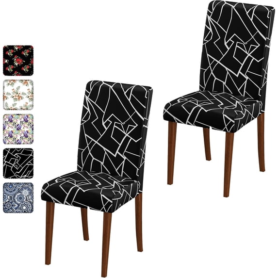 2 Pack Waterproof Black White Geometric Line Stretch Dining Chair ...