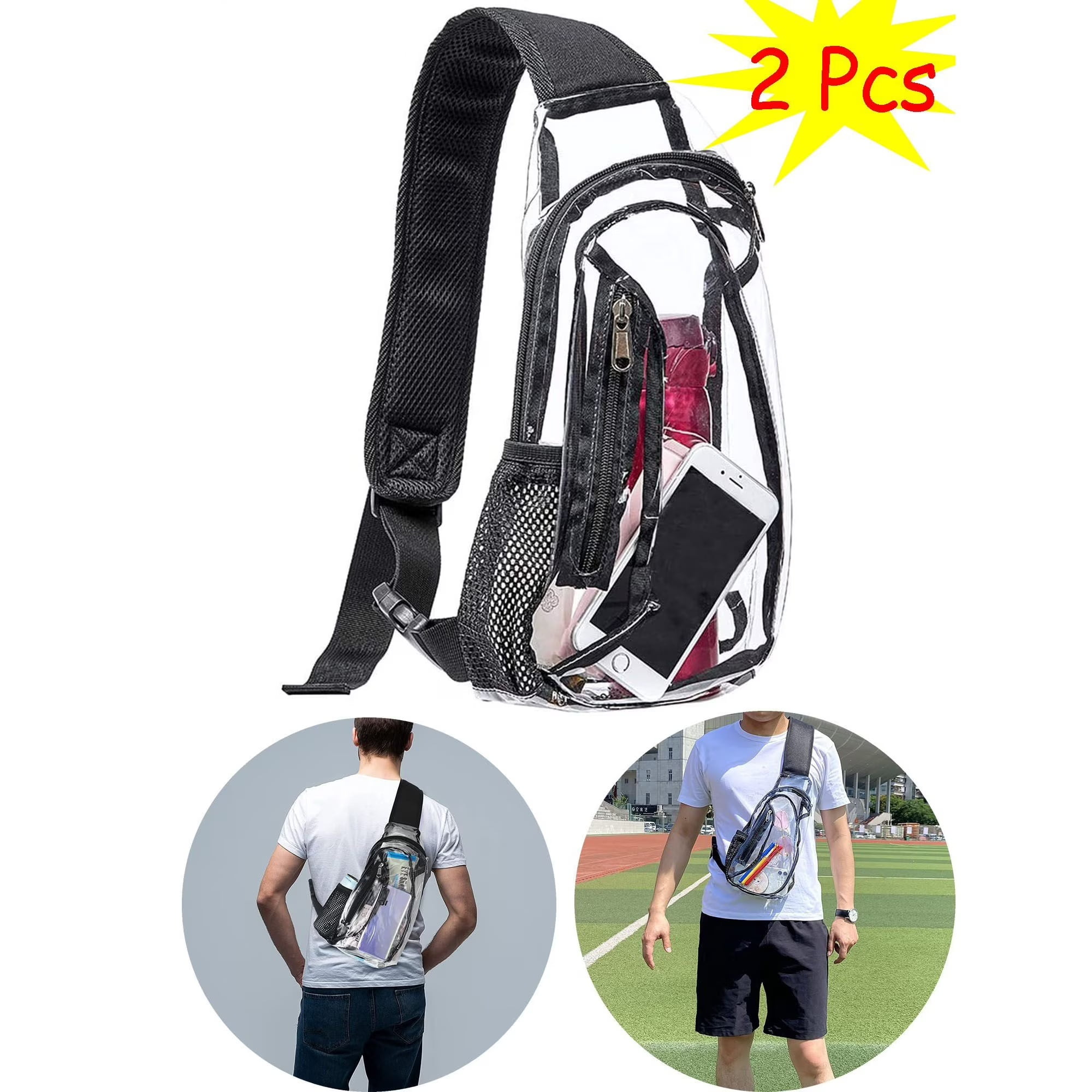 2 Pack Waterproof Clear PVC Sling Backpack Stadium Approved Transparent ...