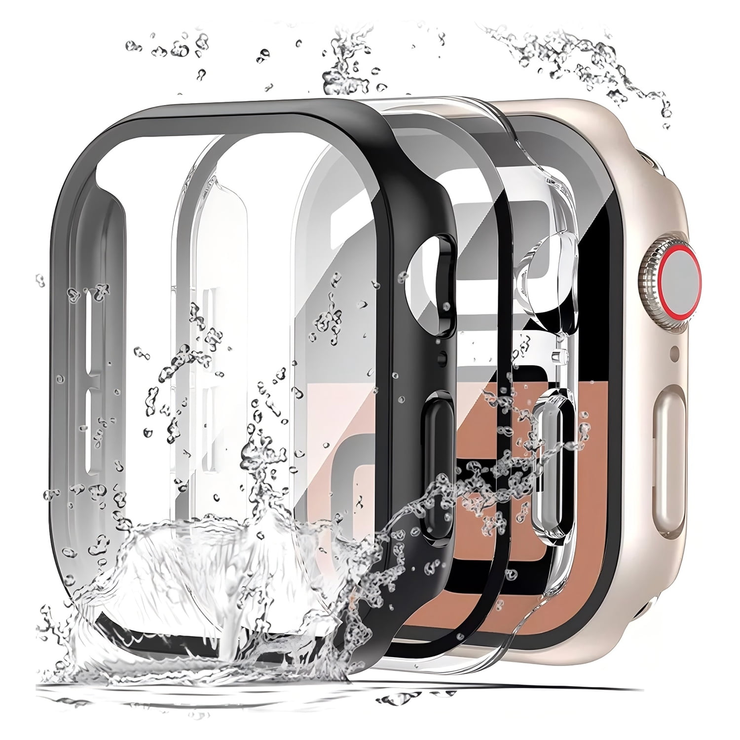 [2 Pack] Waterproof Hard Case with Tempered Glass for Apple Watch ...