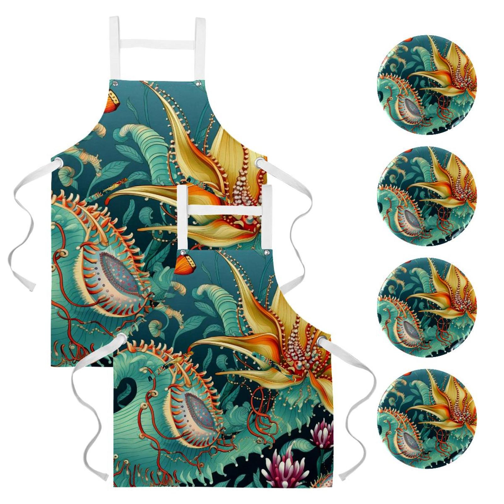 2 Pack Waterproof Kitchen Apron with Pockets and Badge Sets, Round ...
