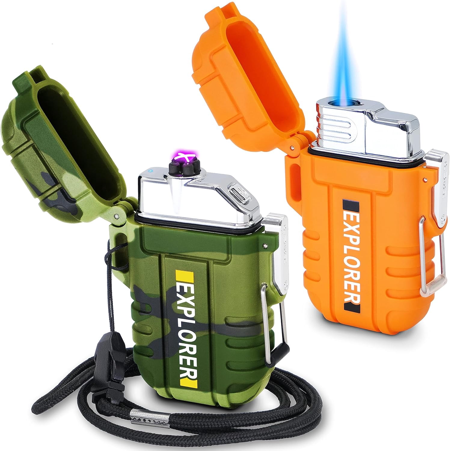 2 Pack Waterproof Outdoor Lighter Plasma Windproof Torch Lighters Dual ...