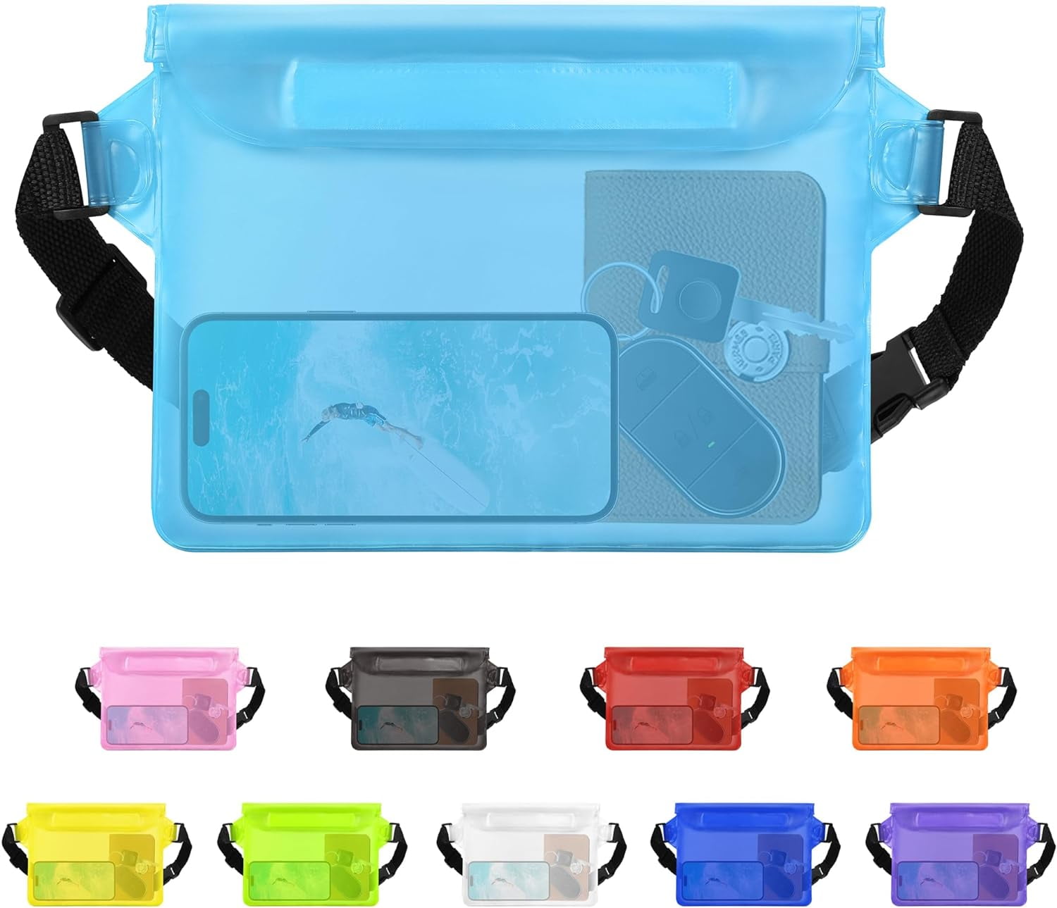 2-Pack Waterproof Pouch with Adjustable Waist Strap, Waterproof Dry Bag, Keeps Cell Phones and ...