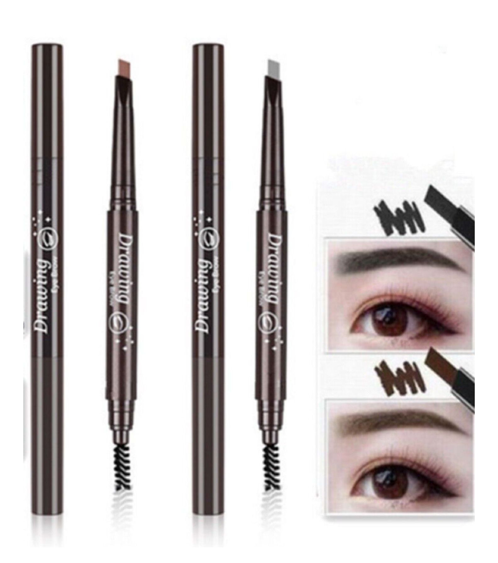 2-Pack Waterproof Retractable Eyebrow Pencil with Brush - Slant Tip ...
