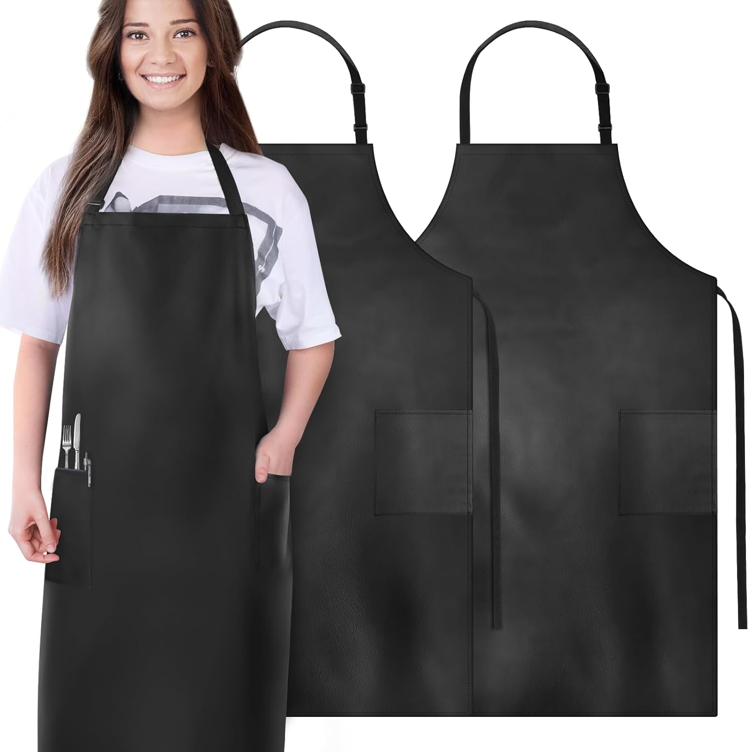 2 Pack Waterproof Rubber Vinyl Apron 40 Inch Chef Aprons for Men Heavy ...
