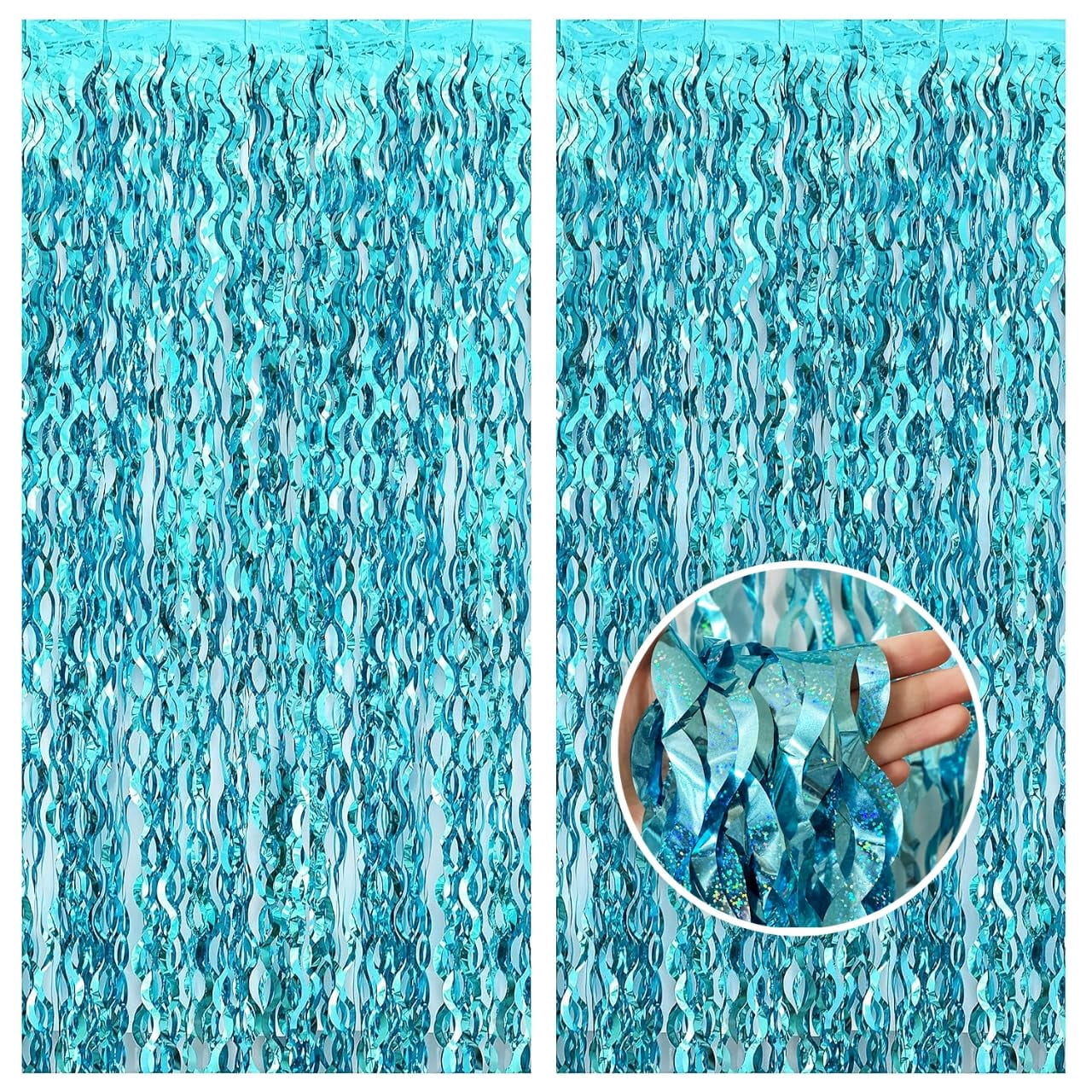 2 Pack Wavy Blue Foil Fringe Curtain Blue Tinsel Streamers Ocean Themed ...