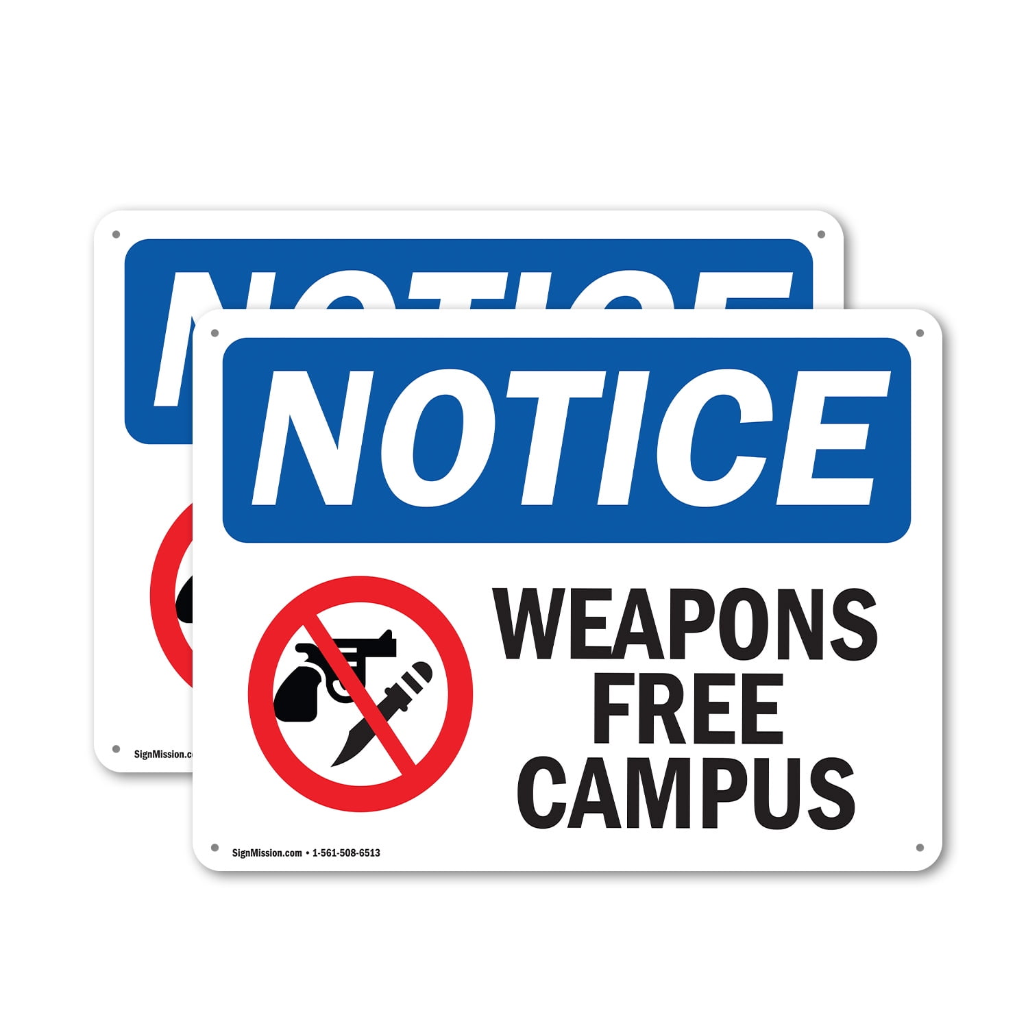 (2 Pack) Weapon Free Campus OSHA Notice Sign 10 Inch X 7 Inch Indoor ...