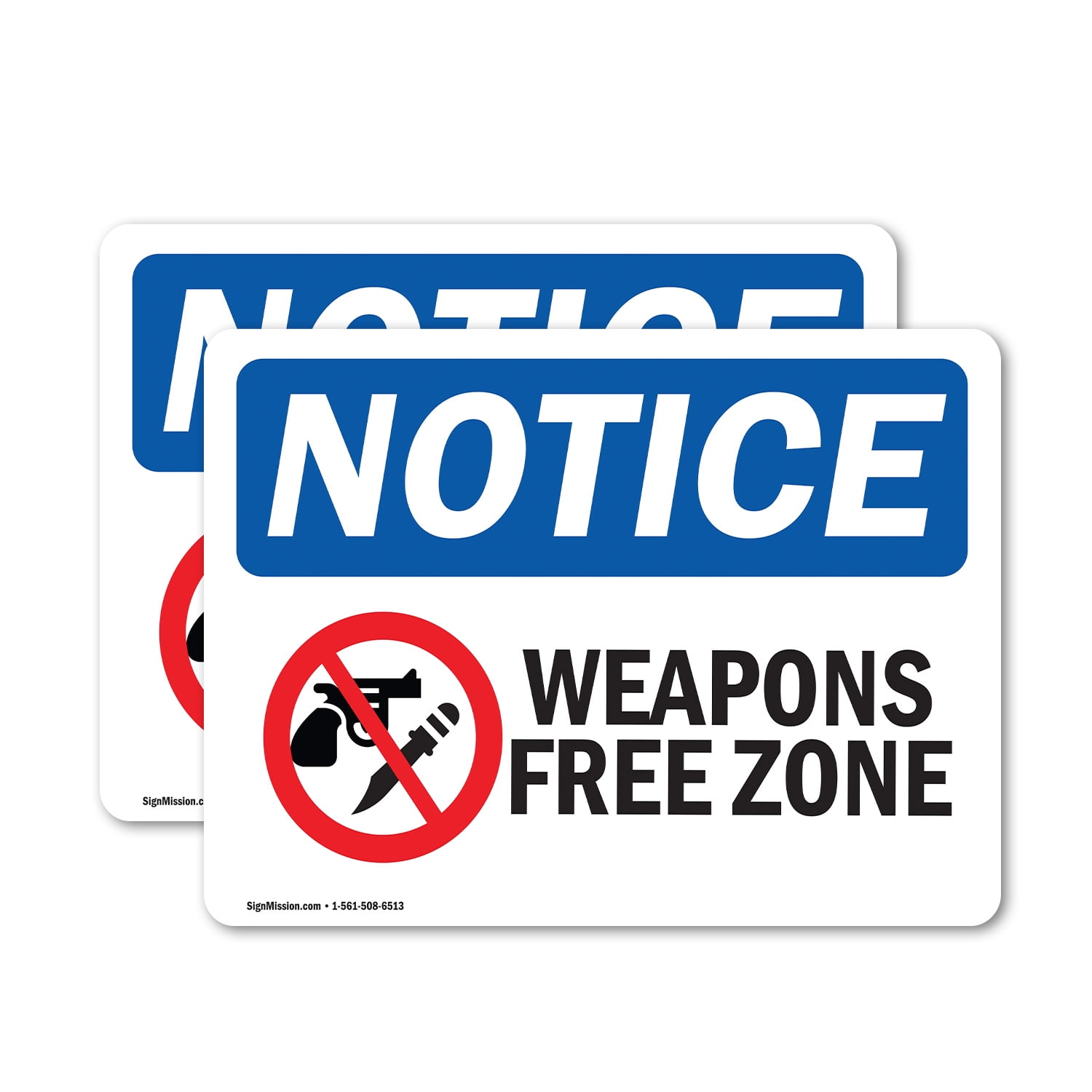 (2 Pack) Weapon Free Zone OSHA Notice Sign 24 Inch X 18 Inch Vinyl ...