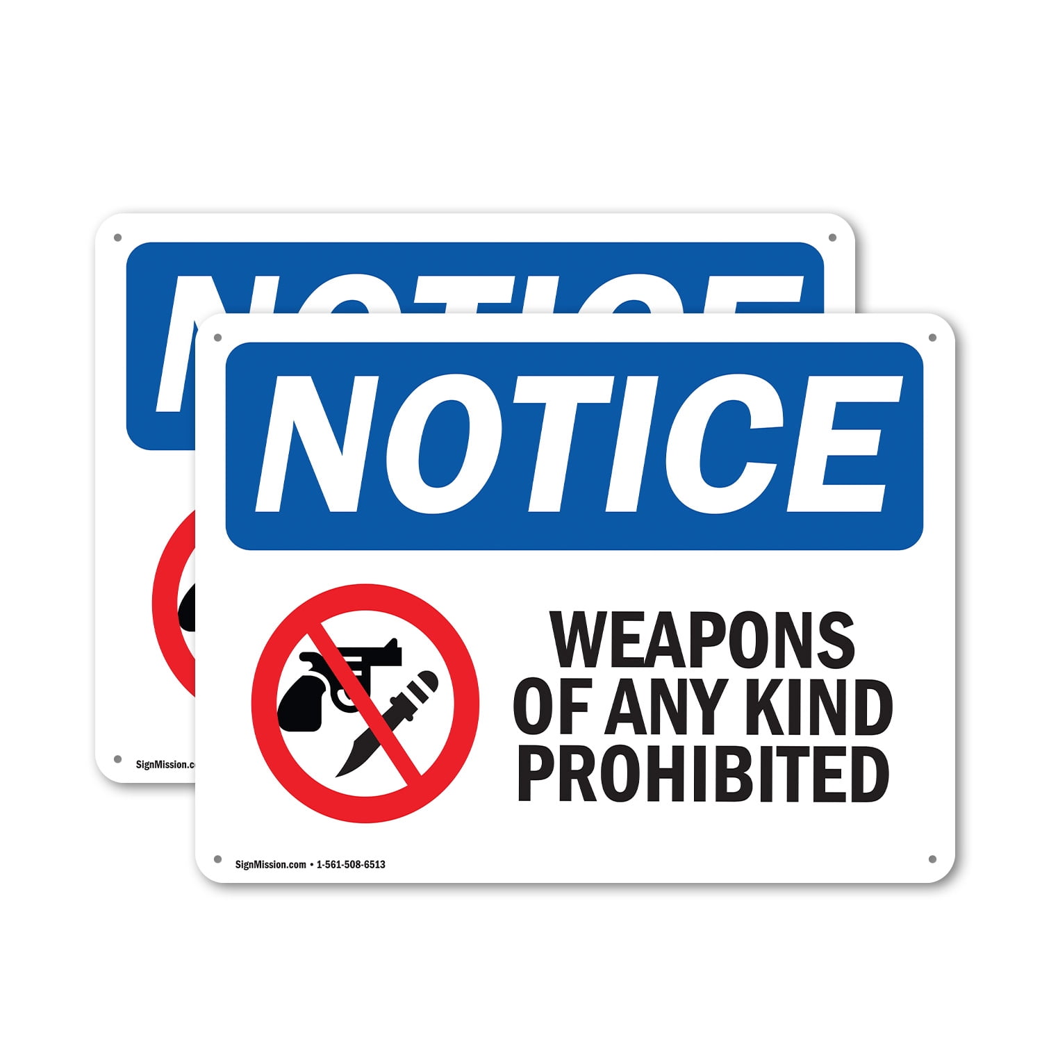 (2 Pack) Weapons Of Any Kind Prohibited OSHA Notice Sign 24 Inch X 18 ...