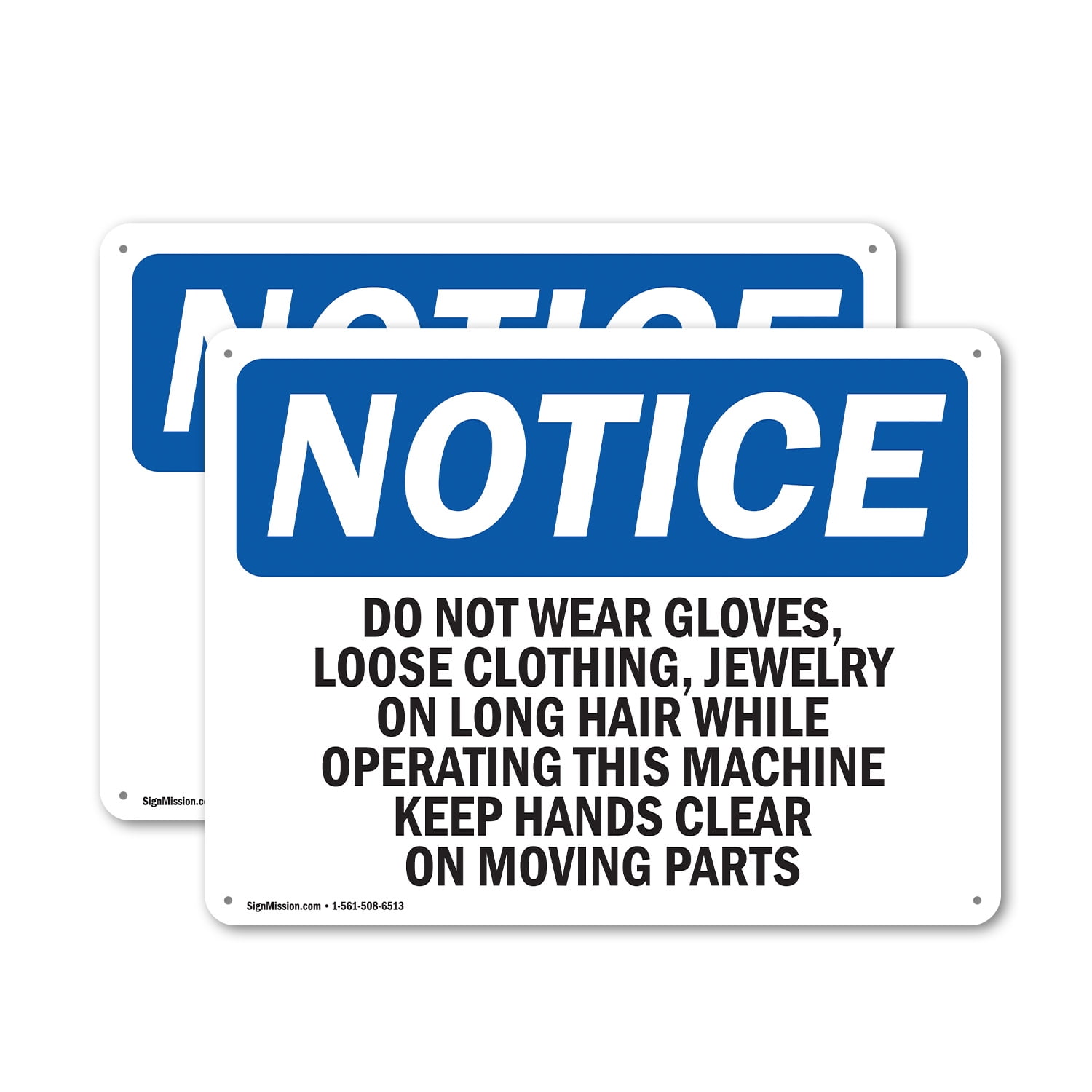 (2 Pack) Do Not Wear Gloves Loose Clothing Jewelry OSHA Notice Sign 10 ...