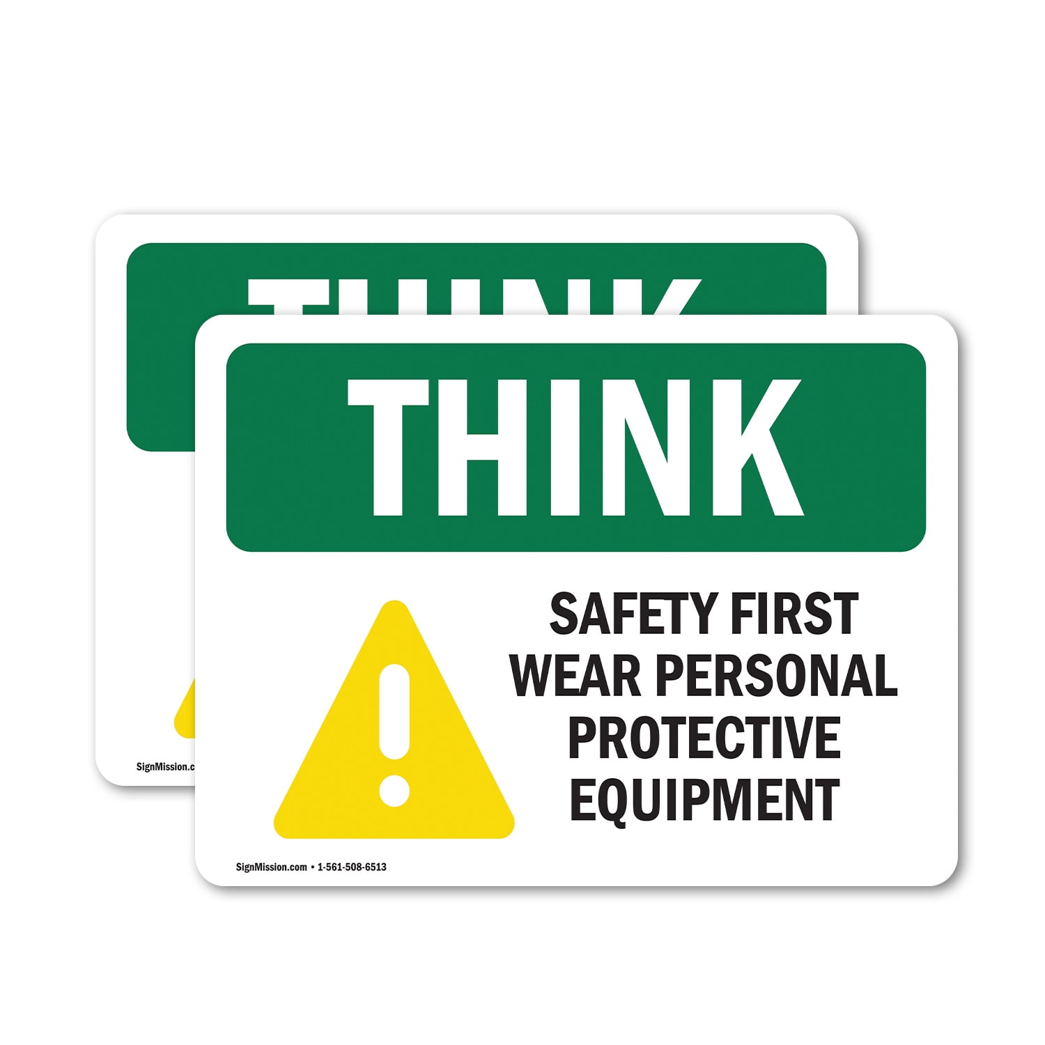(2 Pack) Wear PPE With Symbol OSHA Think Sign 14 Inch X 10 Inch Vinyl ...