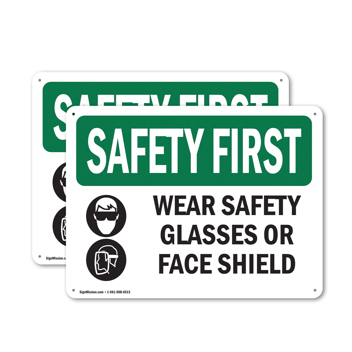(2 Pack) Wear Safety Glasses Or Face Shield With Symbol OSHA Safety ...