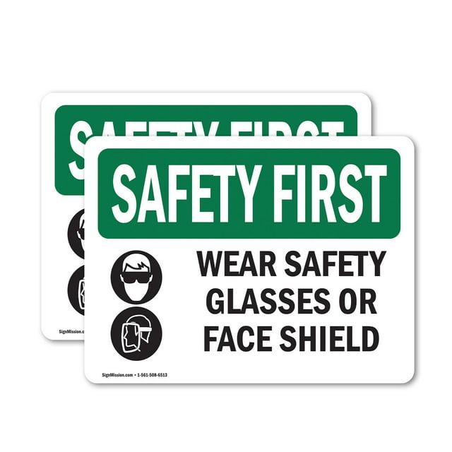 (2 Pack) Wear Safety Glasses Or Face Shield With Symbol OSHA Safety ...